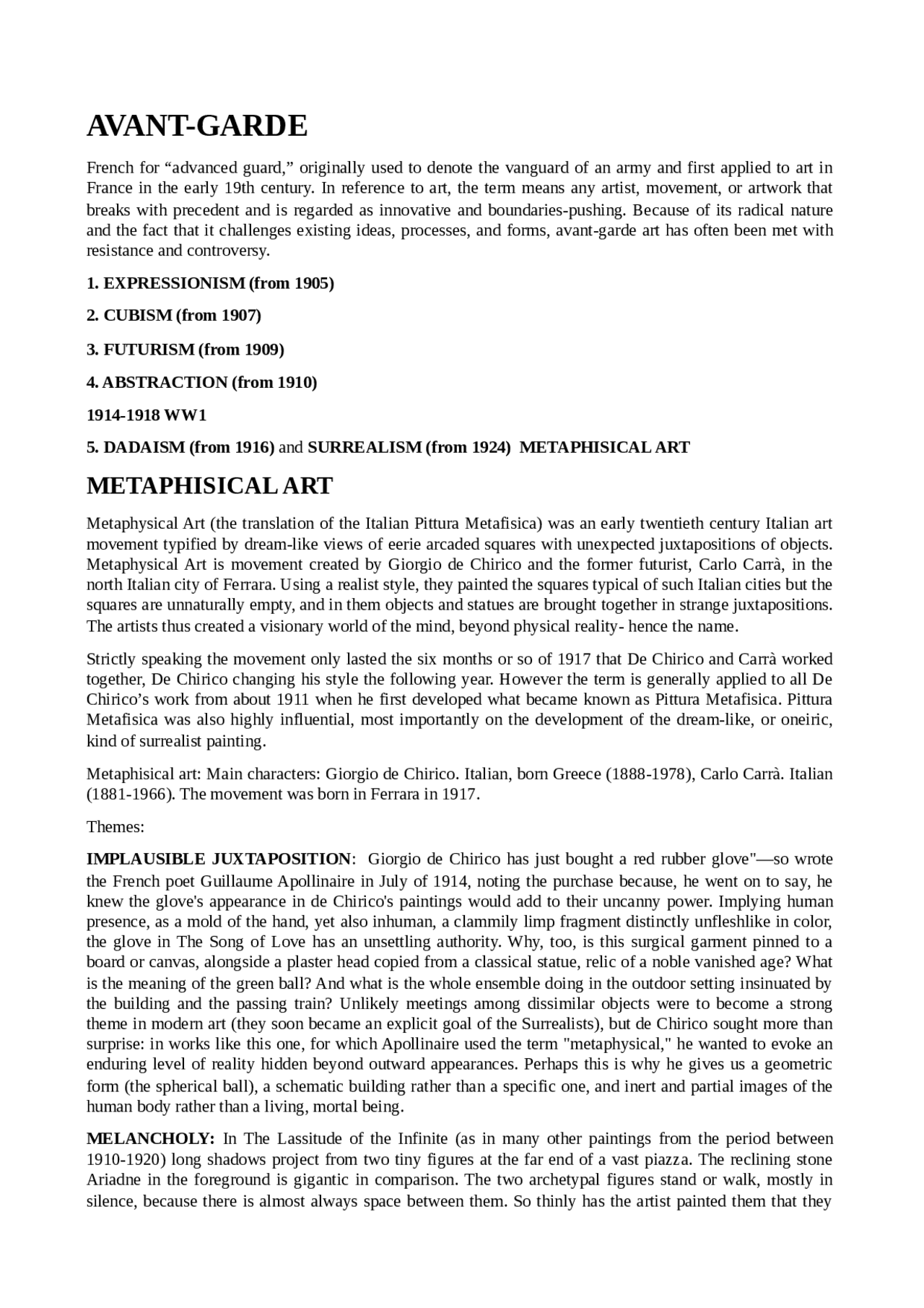 Avant Garde Clil Work Appunti Di Arte E Territorio Docsity