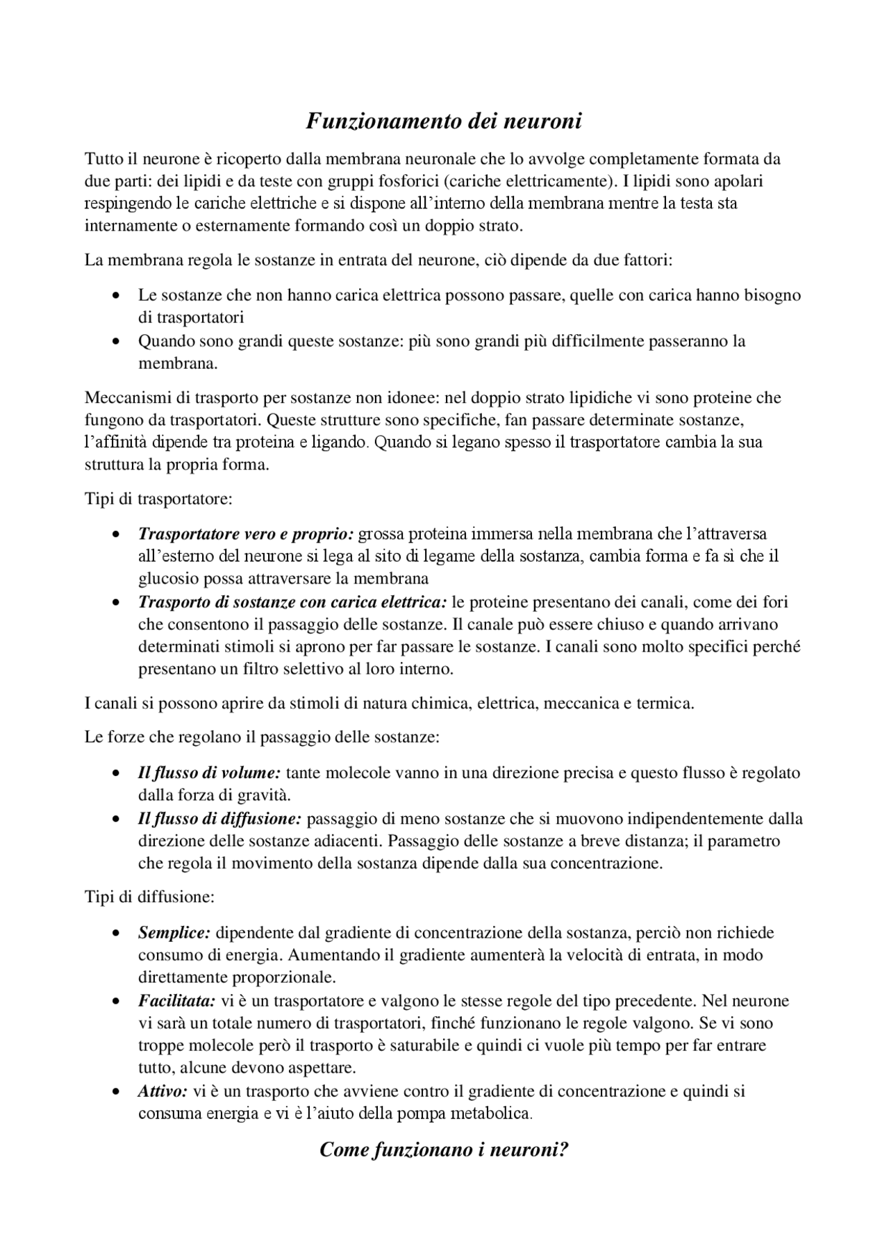 Neuroscienze A Appunti Del Corso Docsity