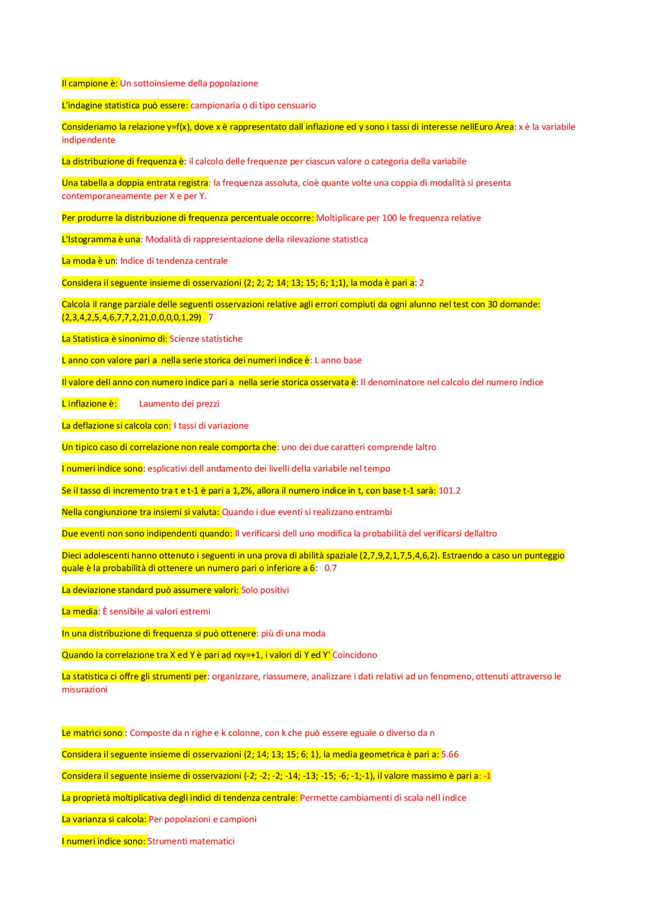 Domande Frequenti Di Statistica Prove Desame Di Statistica Docsity
