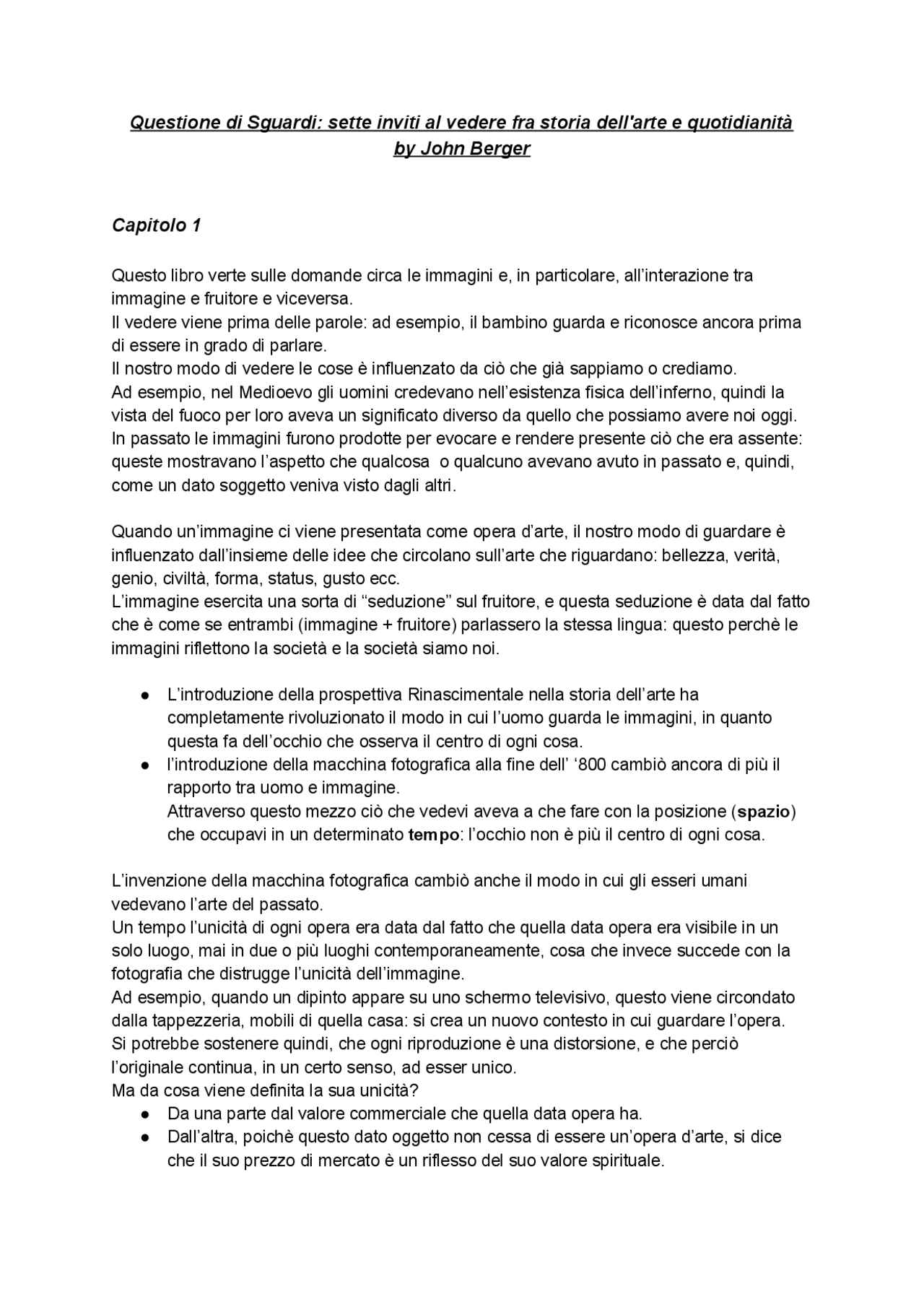 Questione Di Sguardi Di John Berger Docsity