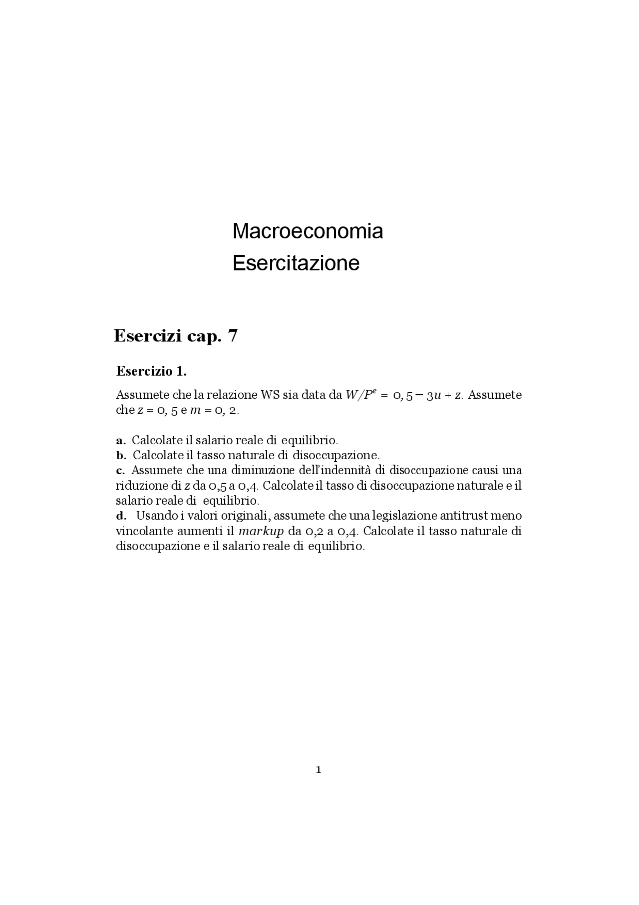 Esercizi Macroeconomia Docsity