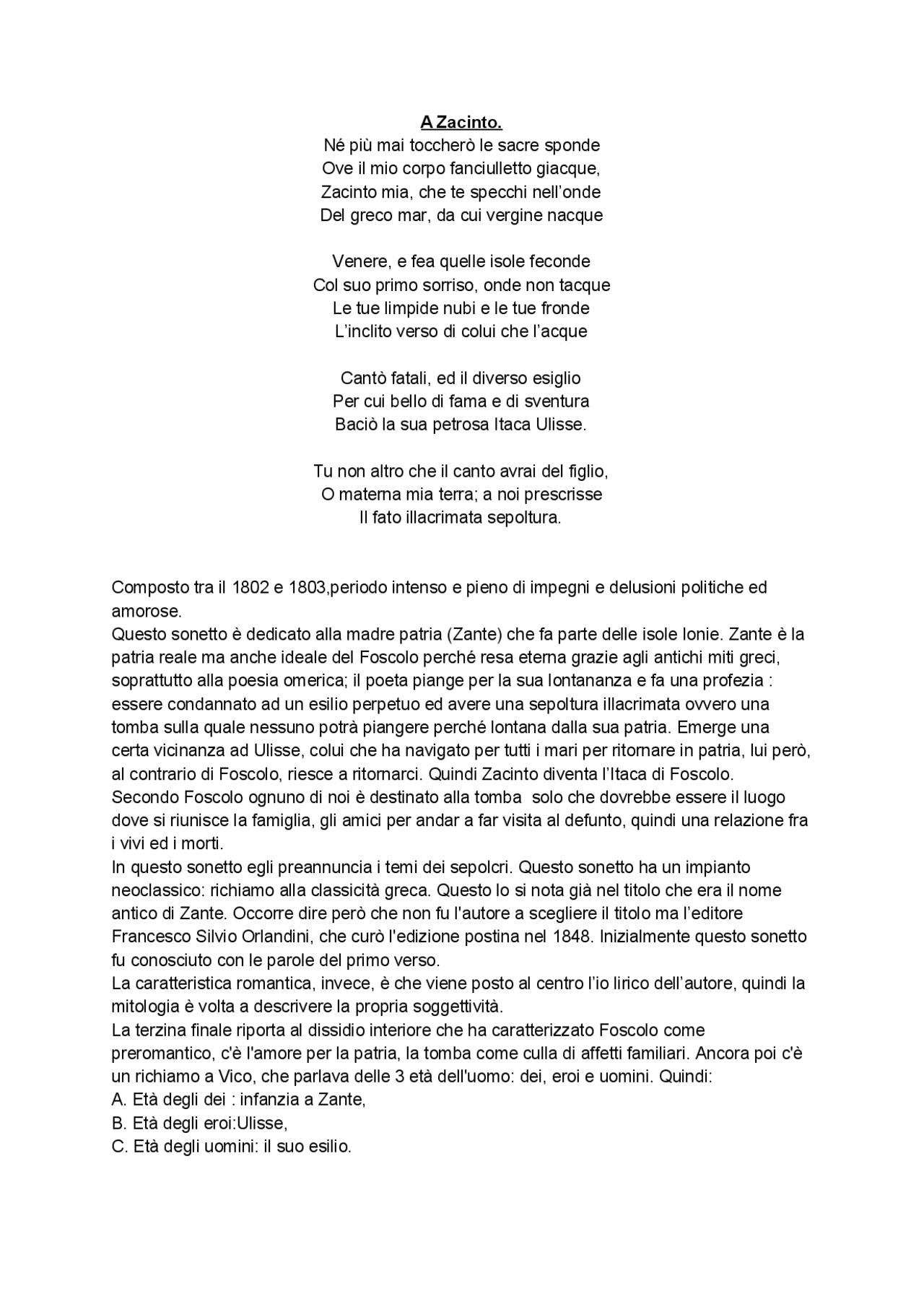 Analisi A Zacinto Docsity