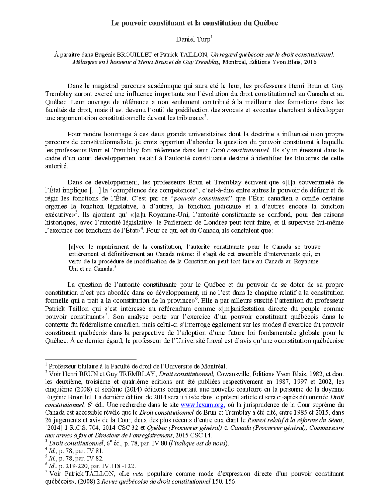 Le pouvoir constituant et la constitution du Québec | Notes Droit | Docsity