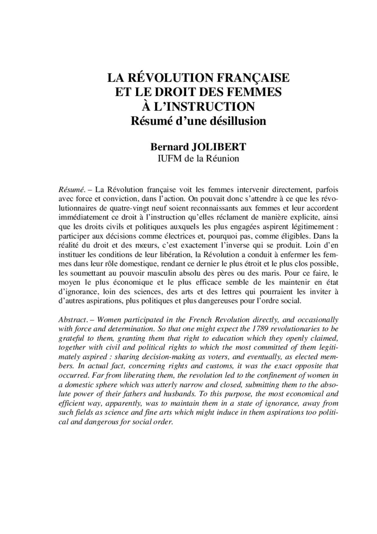 La Révolution Française Et Le Droit Des Femmes à Linstruction Docsity