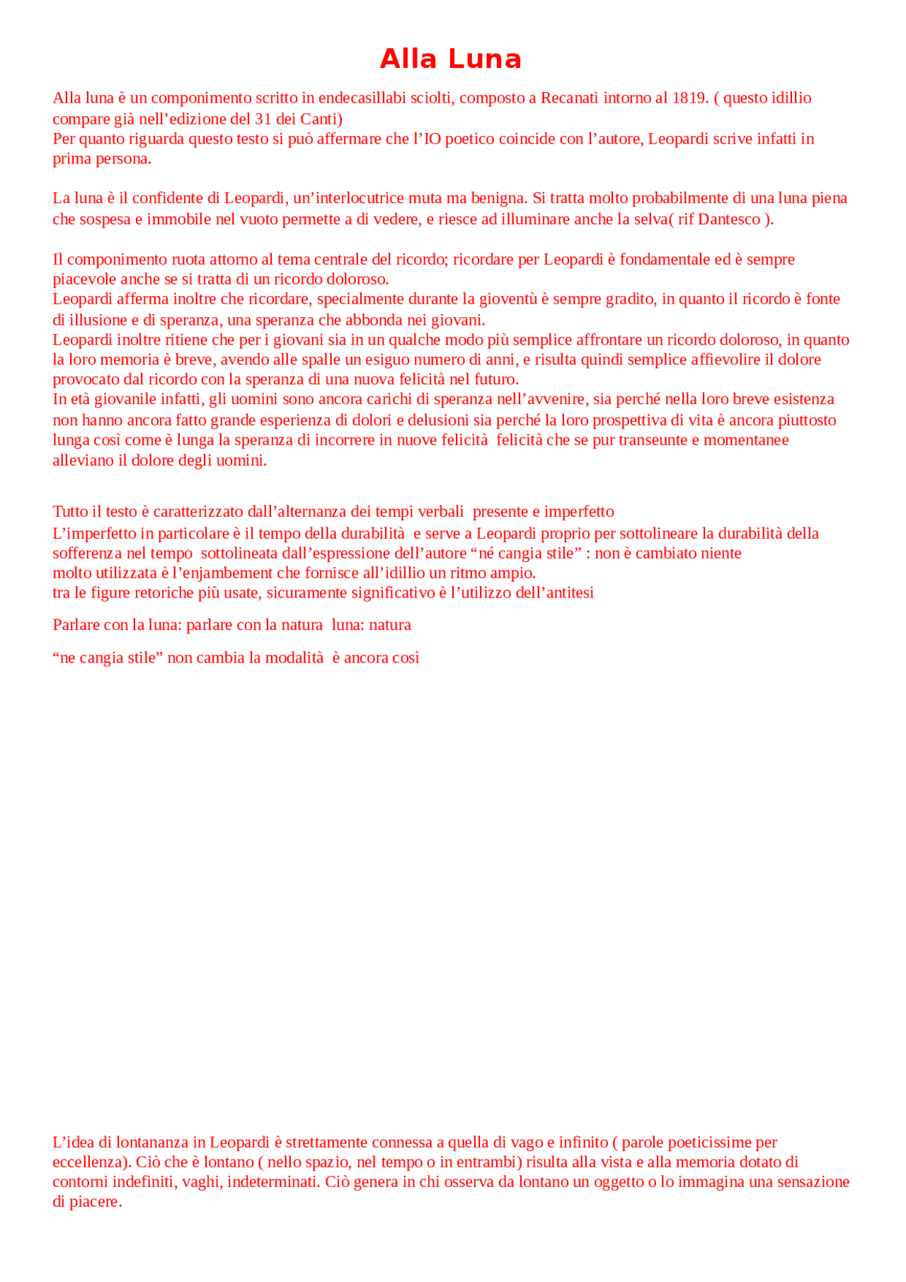 Appunti Alla Luna Leopardi Docsity