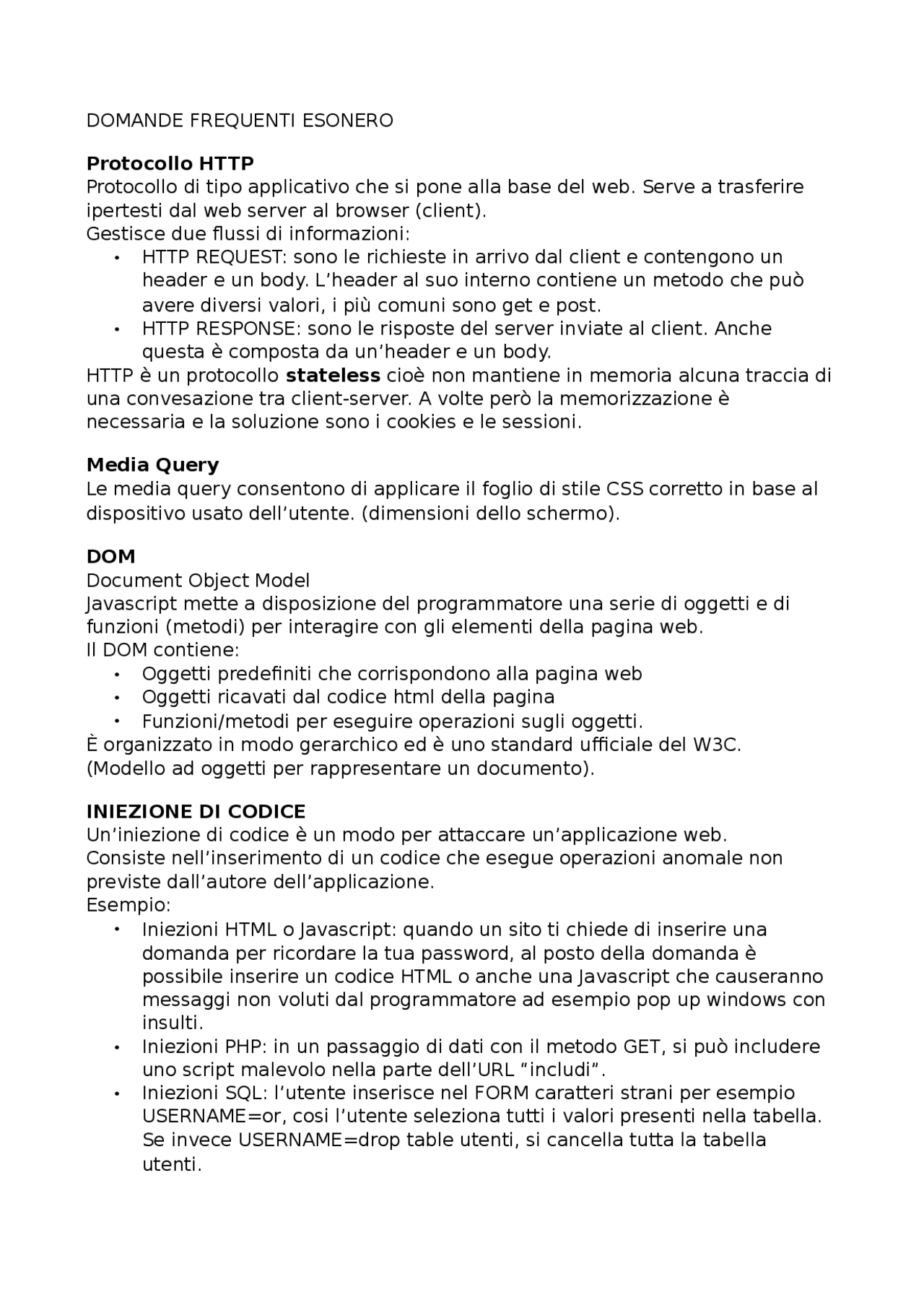 DOMANDE ESAME TECNOLOGIE WEB | Dispense di Programmazione e Tecnologie Web | Docsity