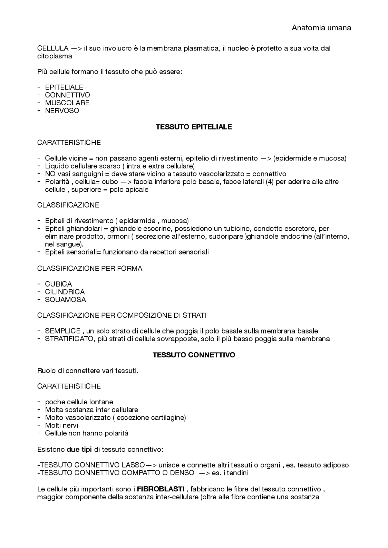 Mini Riassunti Anatomia Pdf Docsity