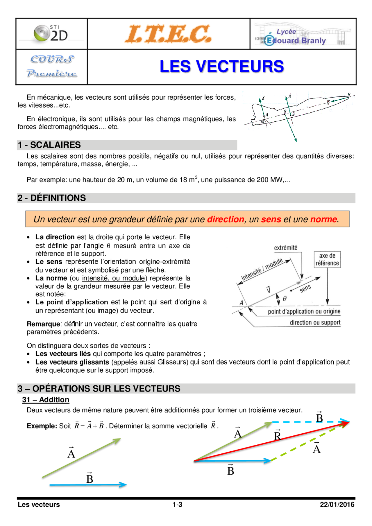 Vecteurs en mécanique et en électronique - Docsity
