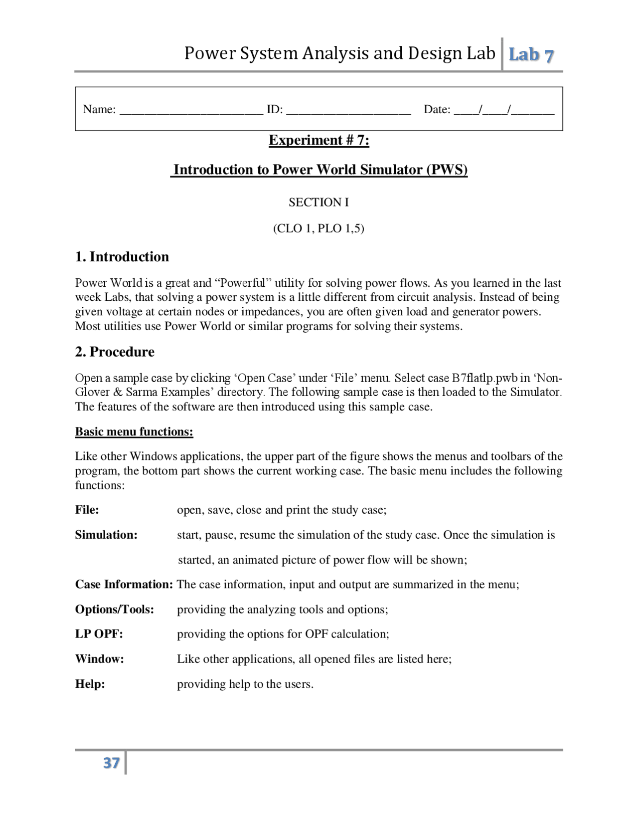 Power System Analysis Lab Manual Docsity