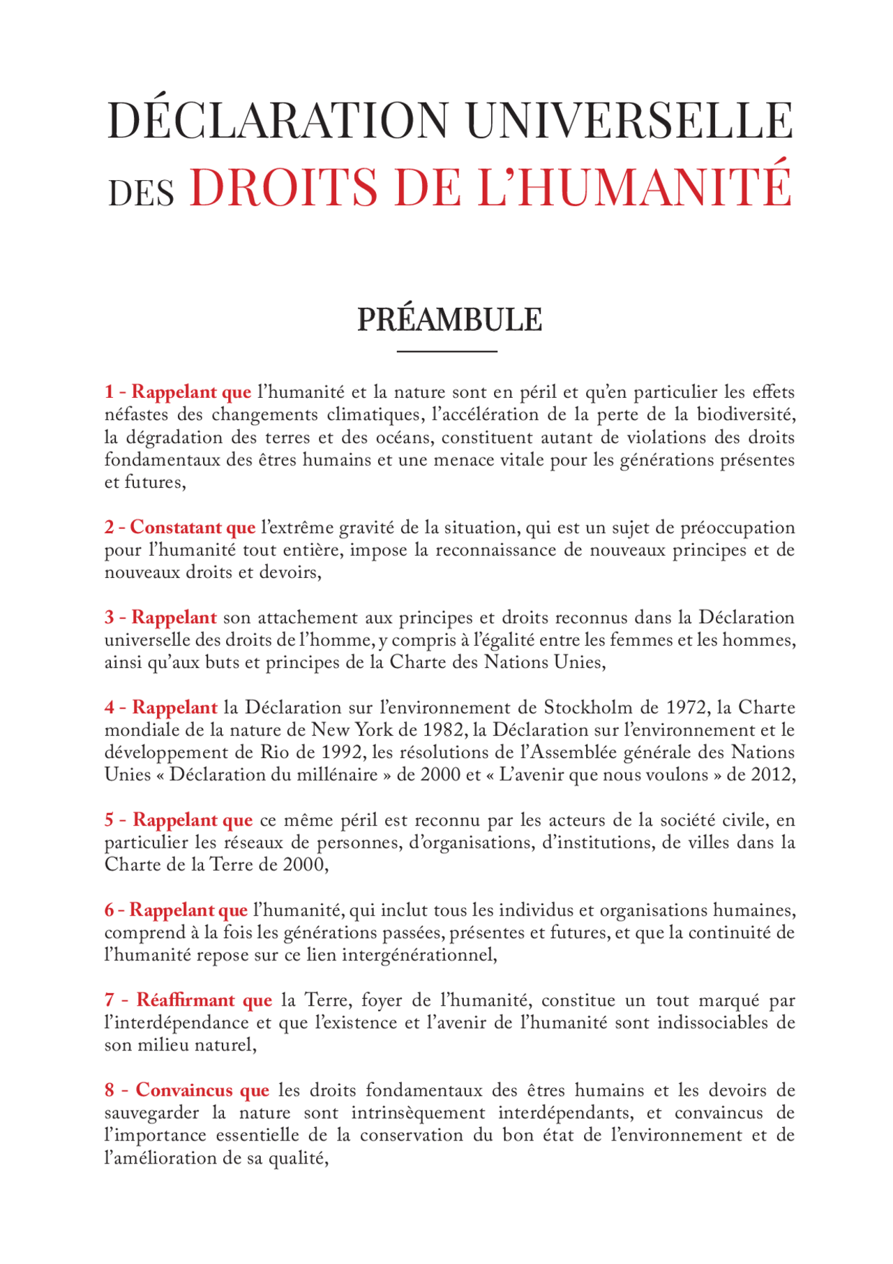 Déclaration universelle des droits de l'humanité - Docsity