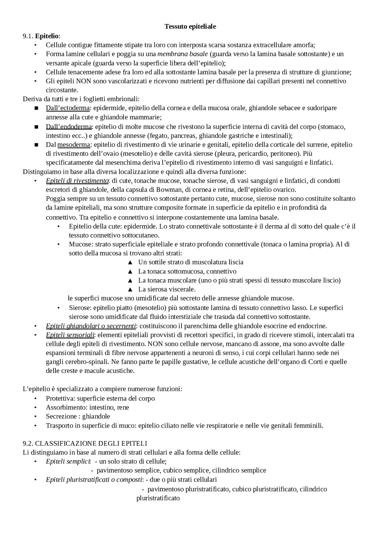 Tessuto Epiteliale Monesi Docsity