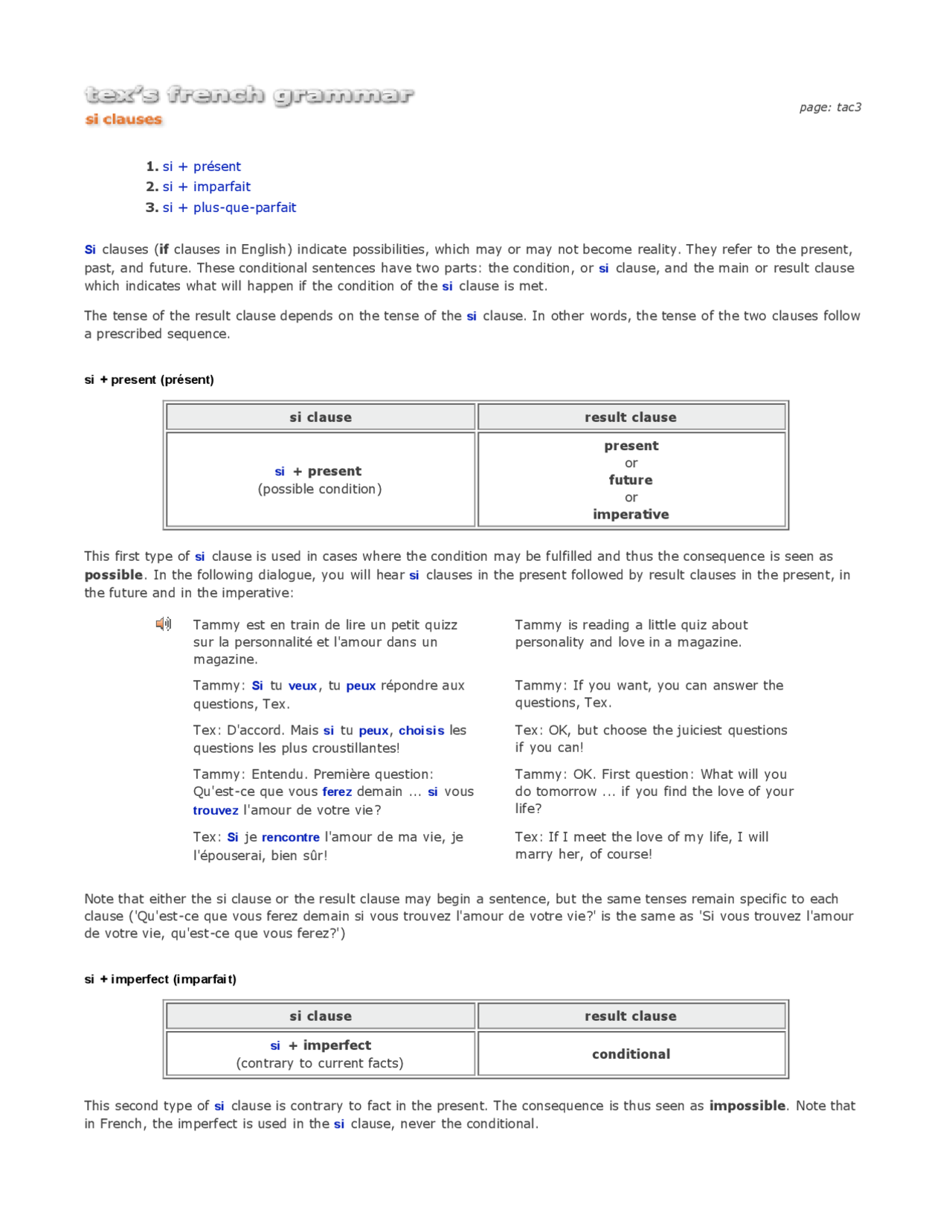 Exercices french grammar: si clauses - Docsity