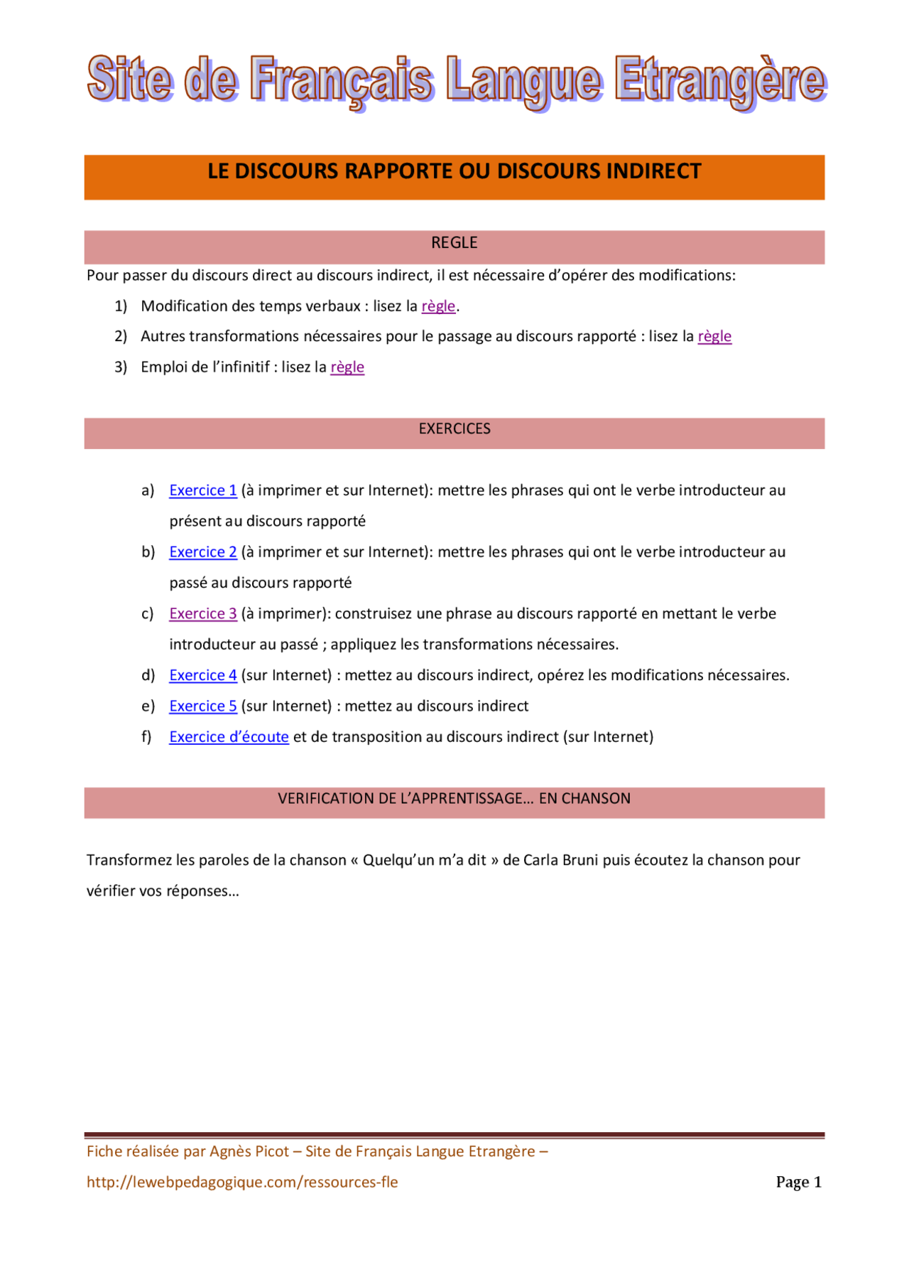 Le discours rapporte ou discours indirect | Notes Littérature | Docsity