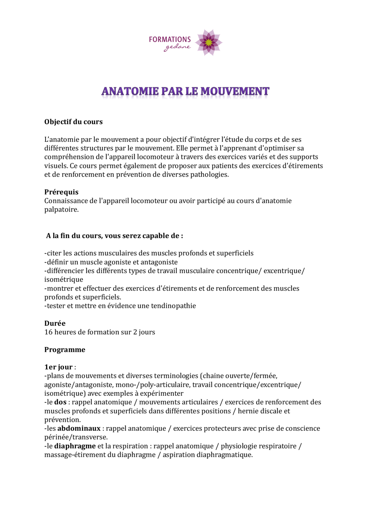 Lanatomie Par Le Mouvement Docsity