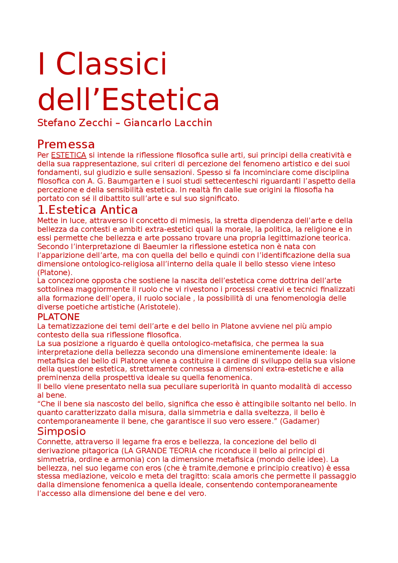 I Classici Dellestetica Libro Di Giancarlo Lacchin E Stefano Zecchi