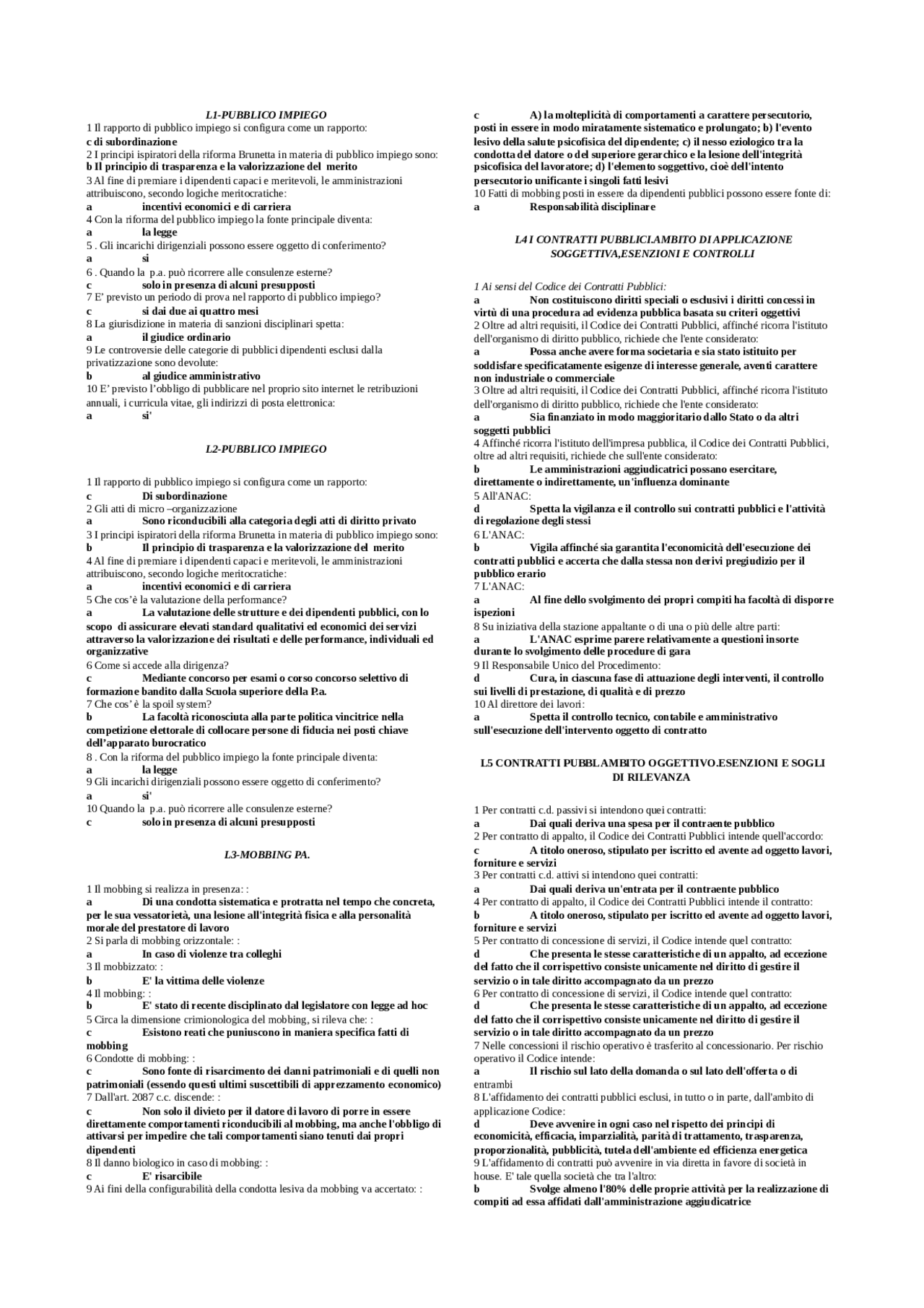 Test Autovalutazione Diritto Amministrativo Unipegaso Docsity