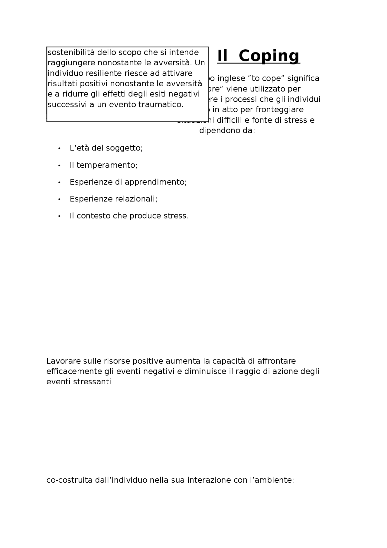 Il Coping Definizione Sviluppo E Intervento Docsity