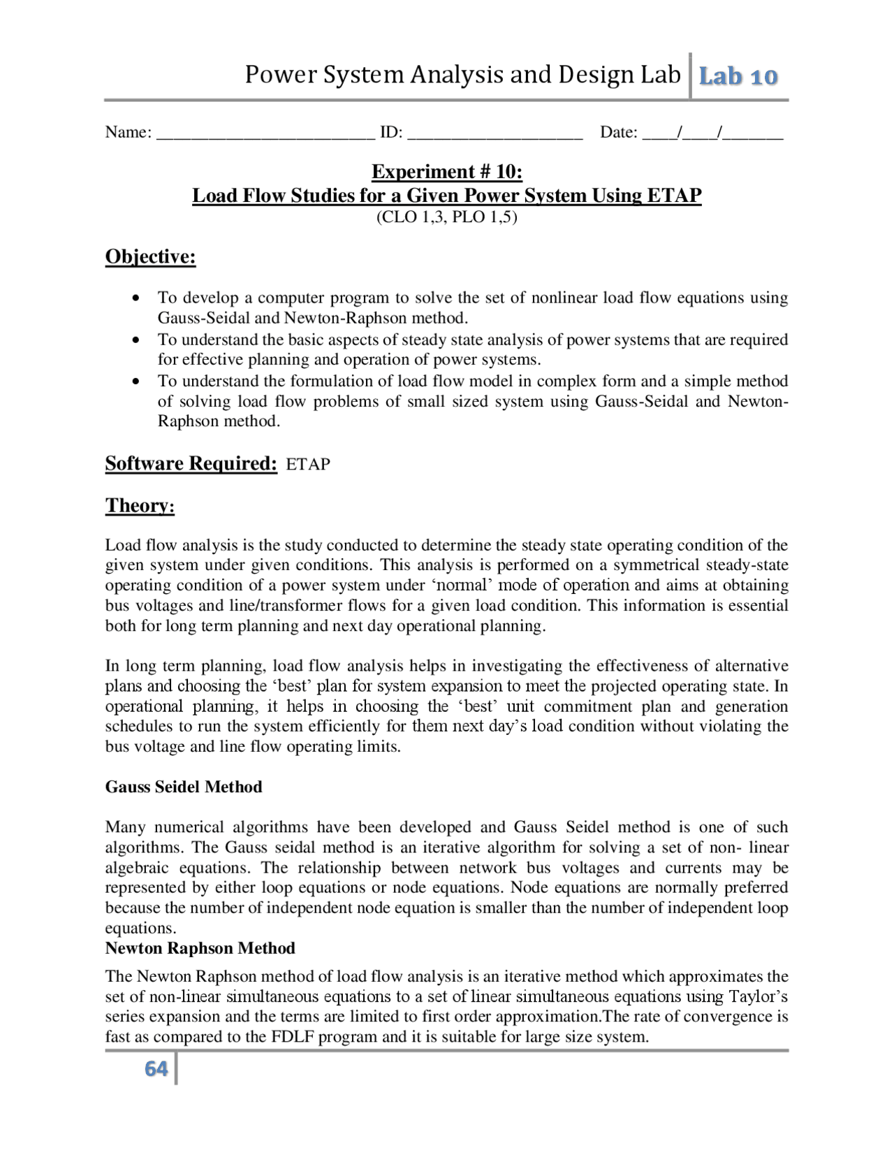 Power System Analysis Lab Manual Docsity