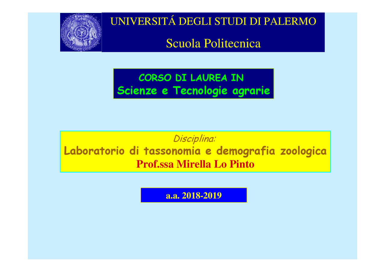 Tassonomia Prima Parte Del Laboratorio Docsity