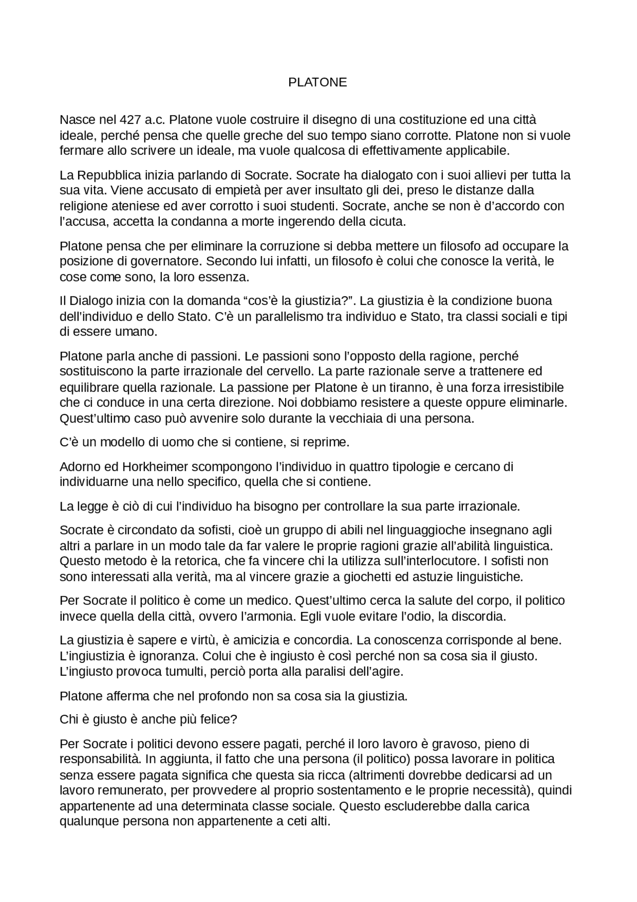 Platone Appunti Professoressa Nacci Unifi Docsity
