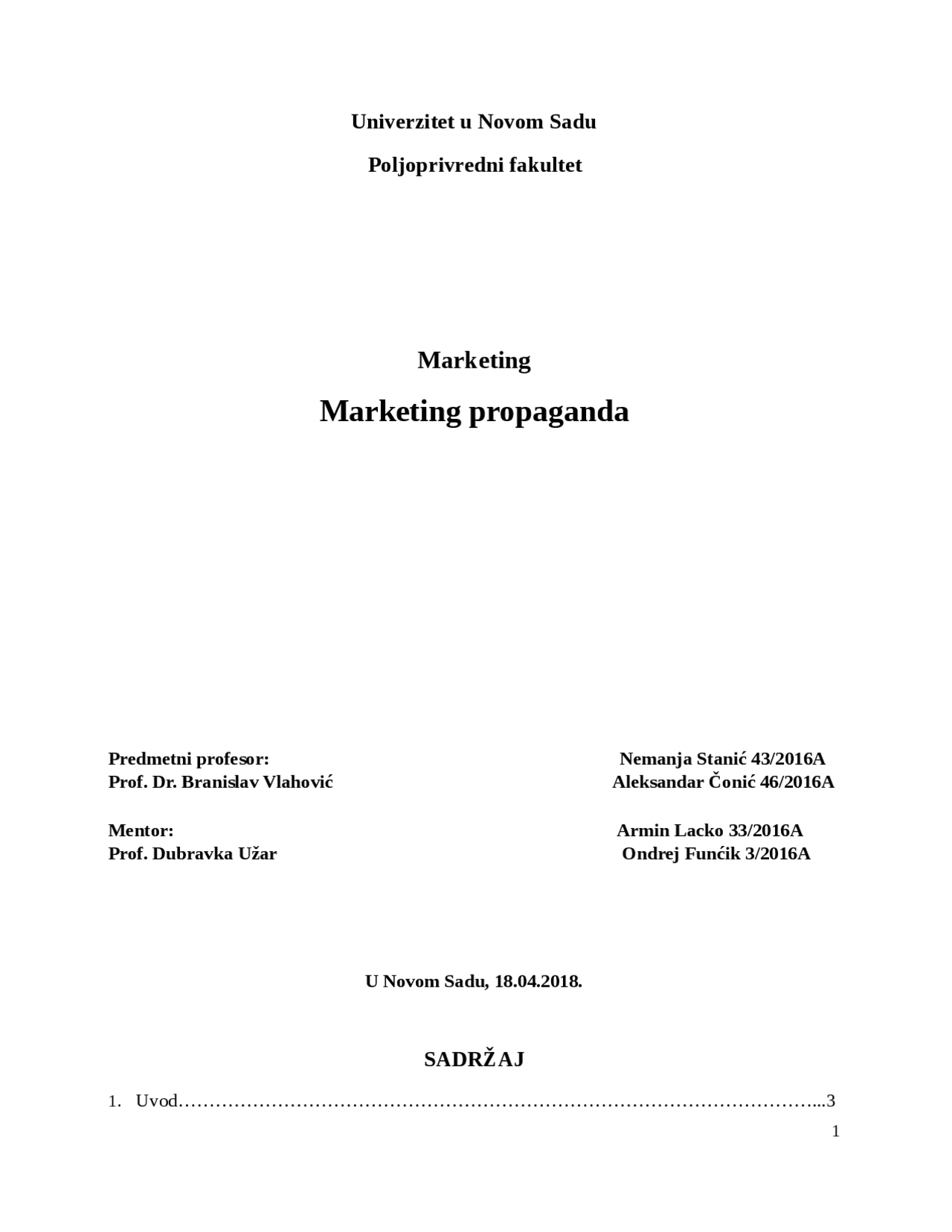 Ekonomska Propaganda Ispiti Predlog Marketing Docsity