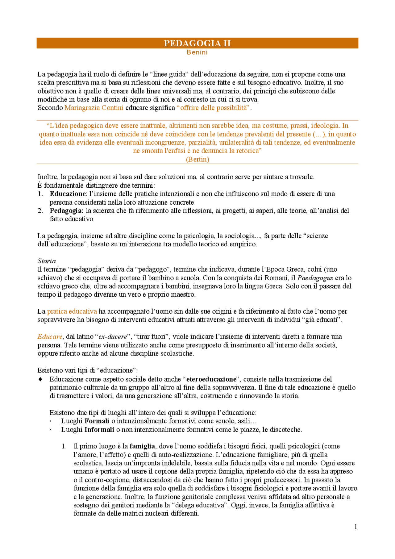 Pedagogia Ii Benini Cesena Docsity