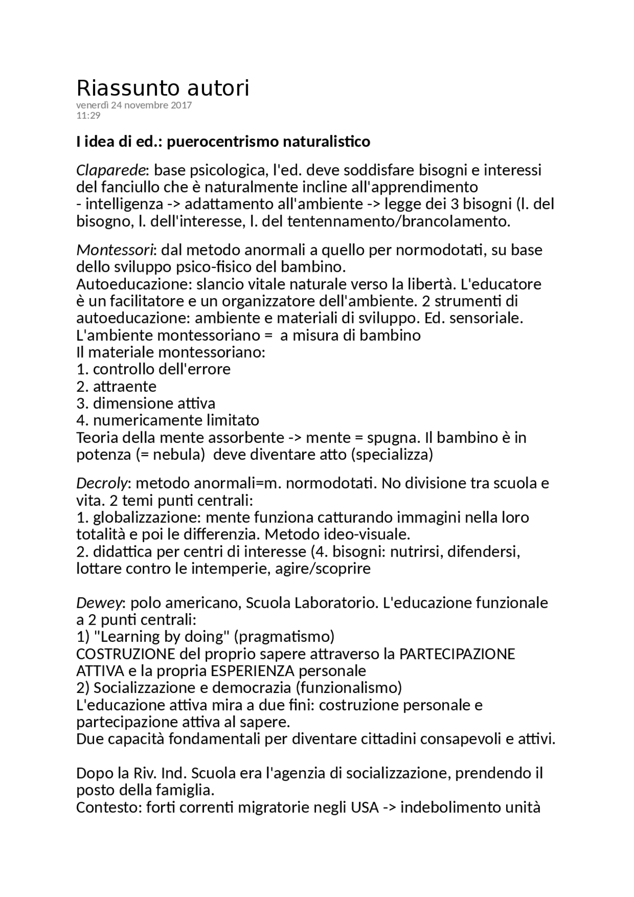 Riassunto Sintetico 900 Pedagogico Docsity