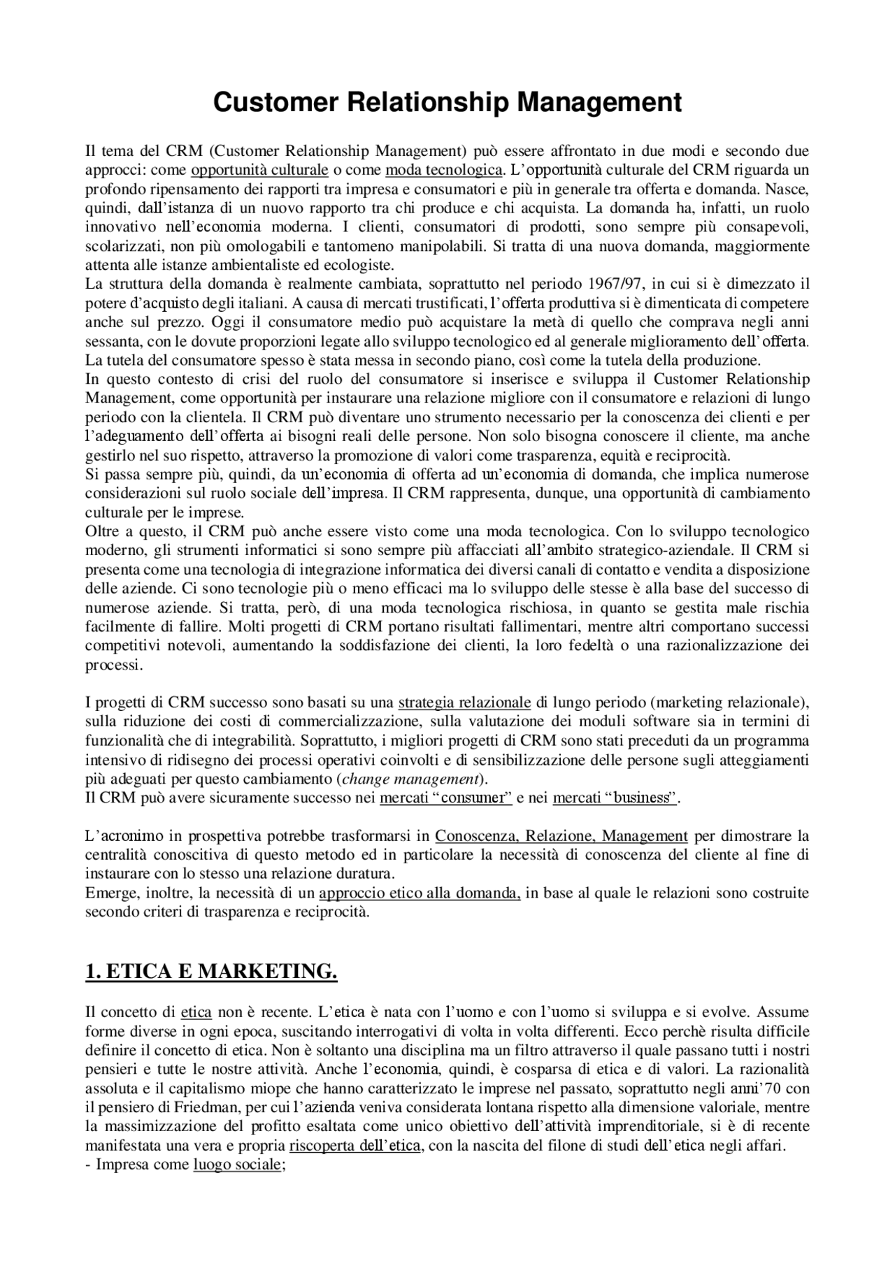 Customer Relationship Management Approcci E Metodologie Docsity