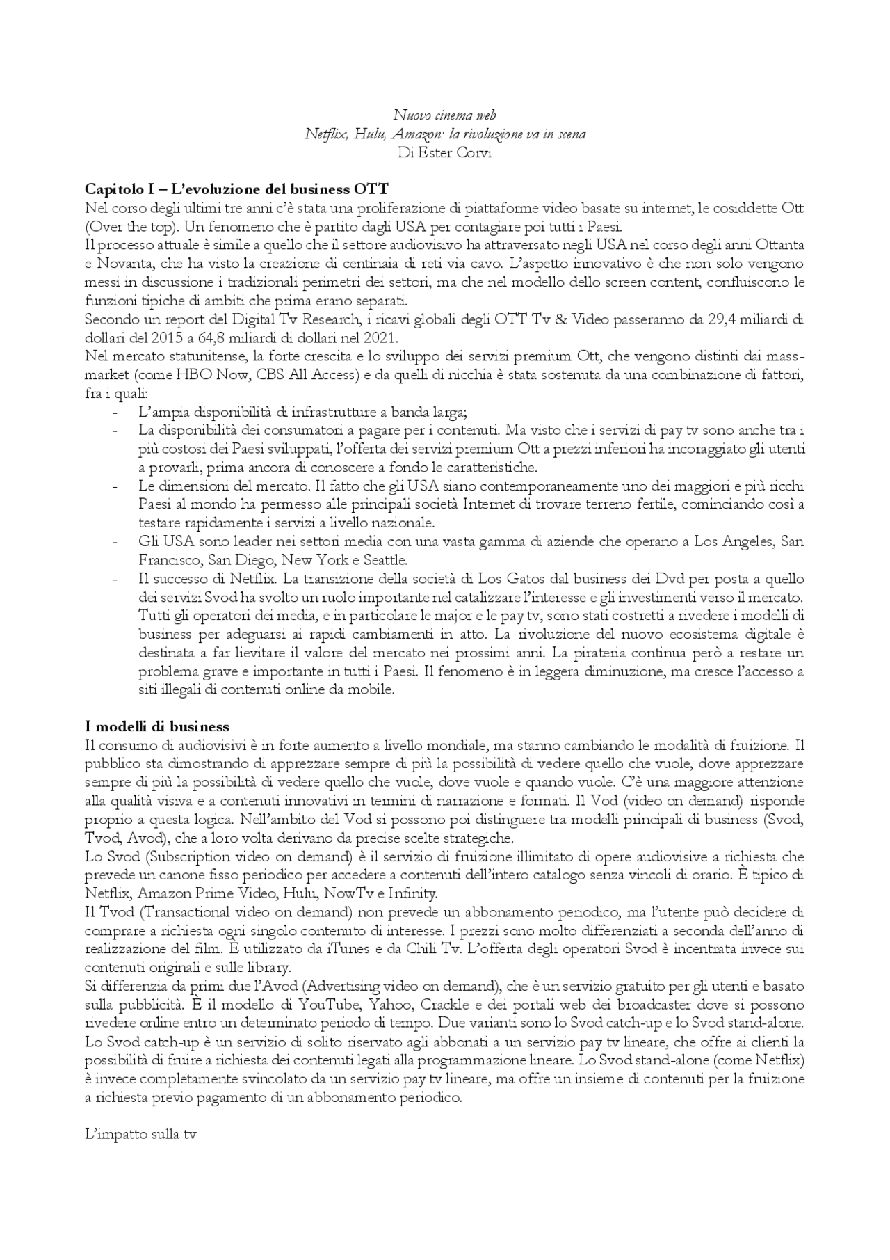 Nuovo Cinema Web Riassunto Docsity