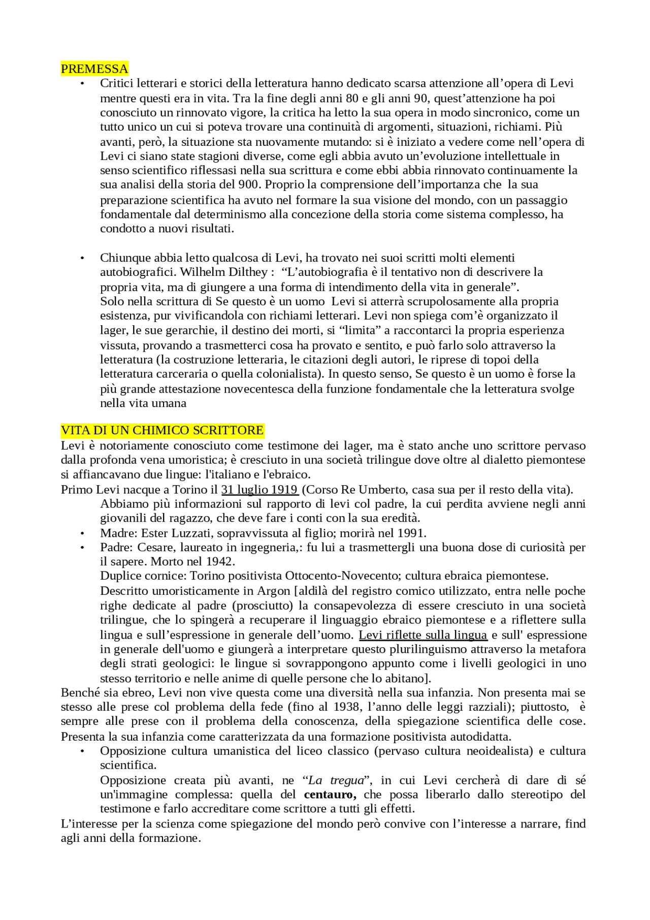 Riassunto Levi Mattioda Sintesi Del Corso Di Letteratura Docsity