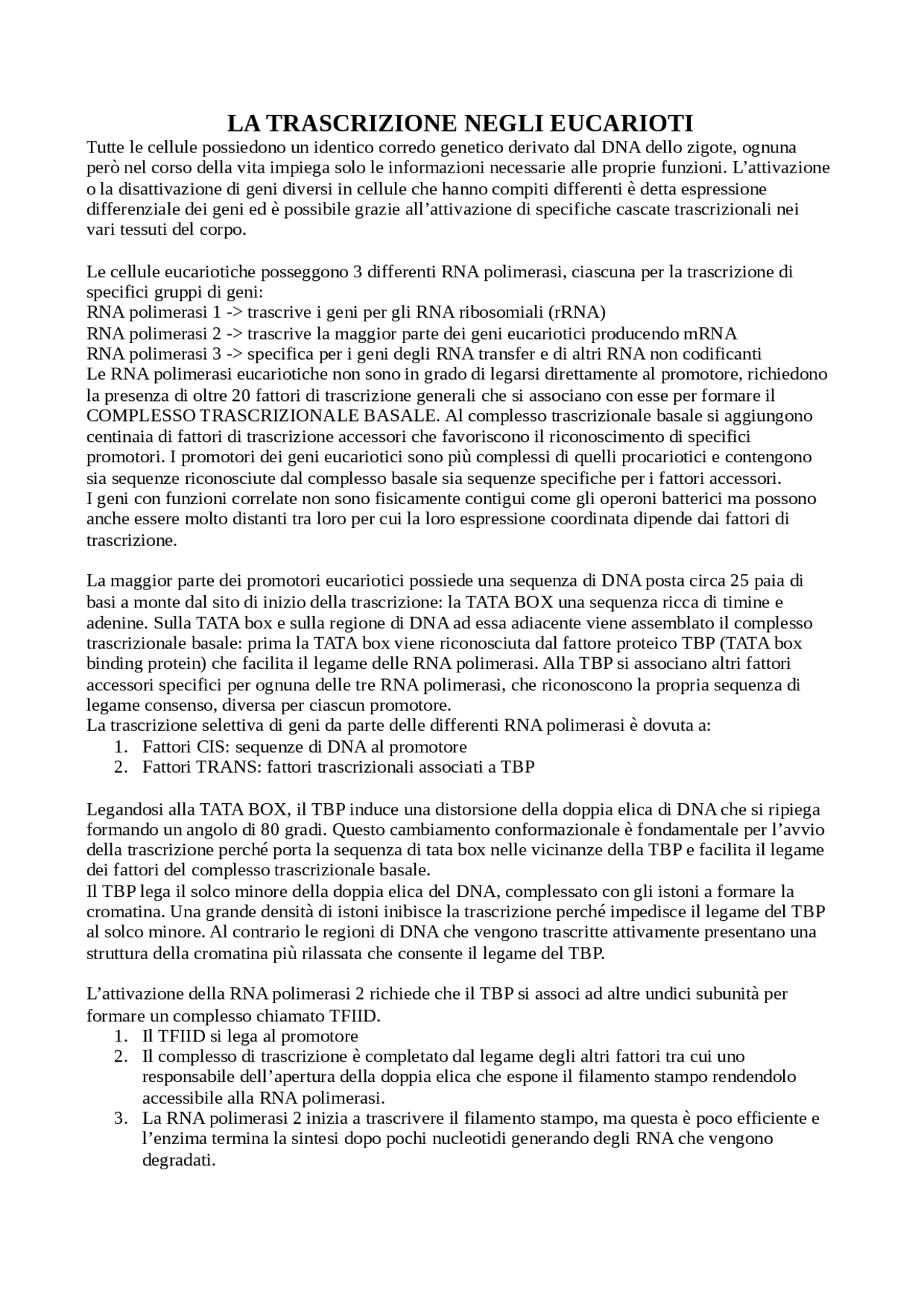 La Trascrizione Negli Eucarioti Docsity