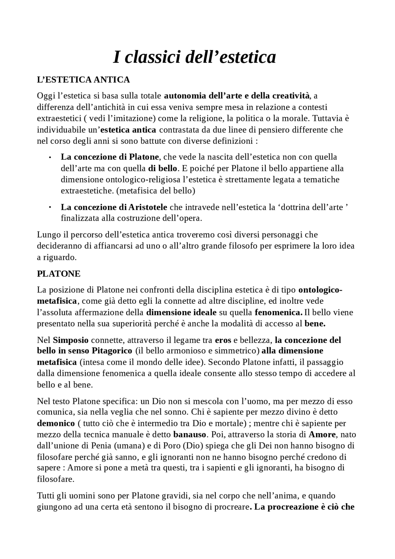 Classici Dellestetica Docsity