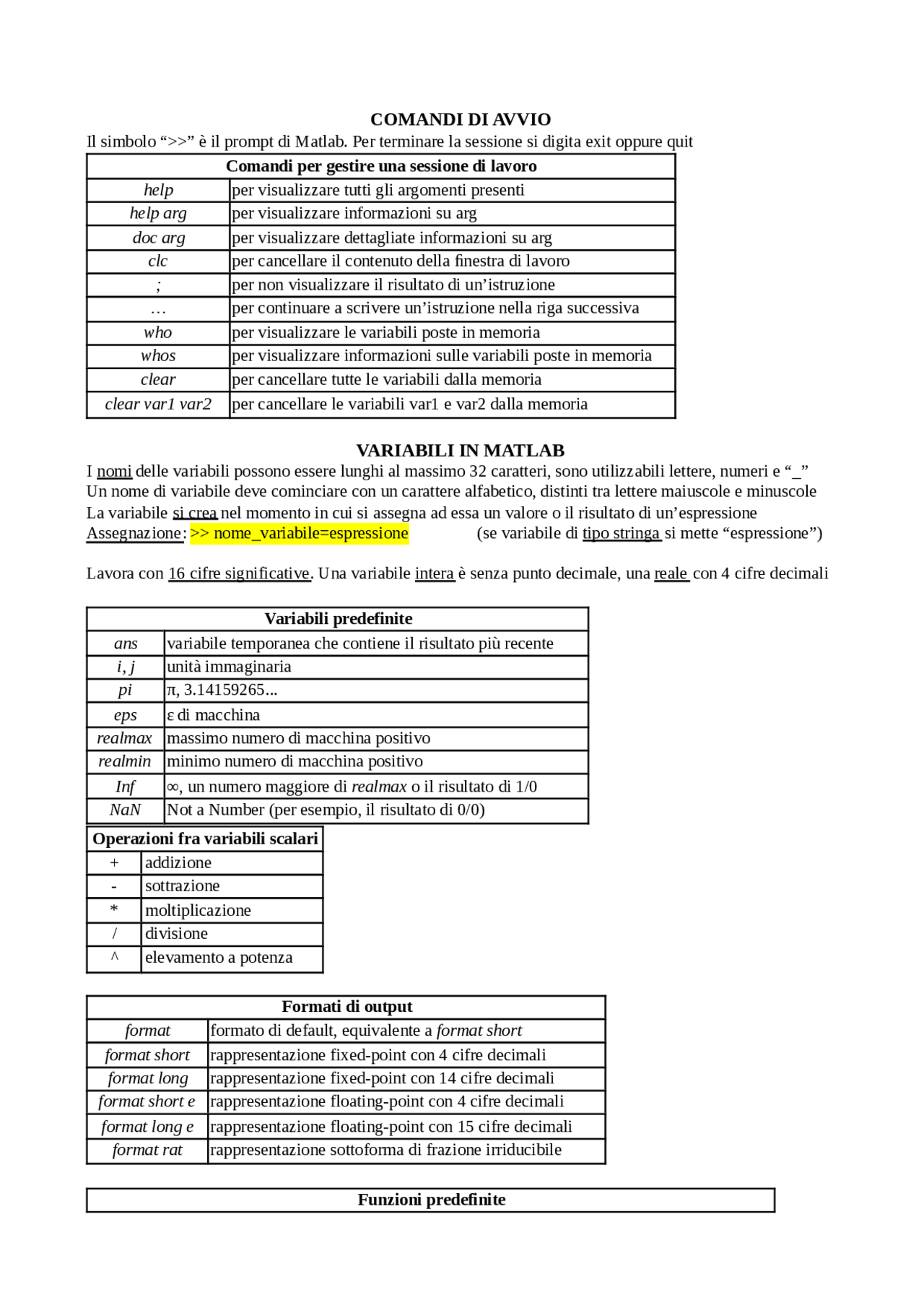 Schemi Di Matlab Calcolo Numerico Docsity