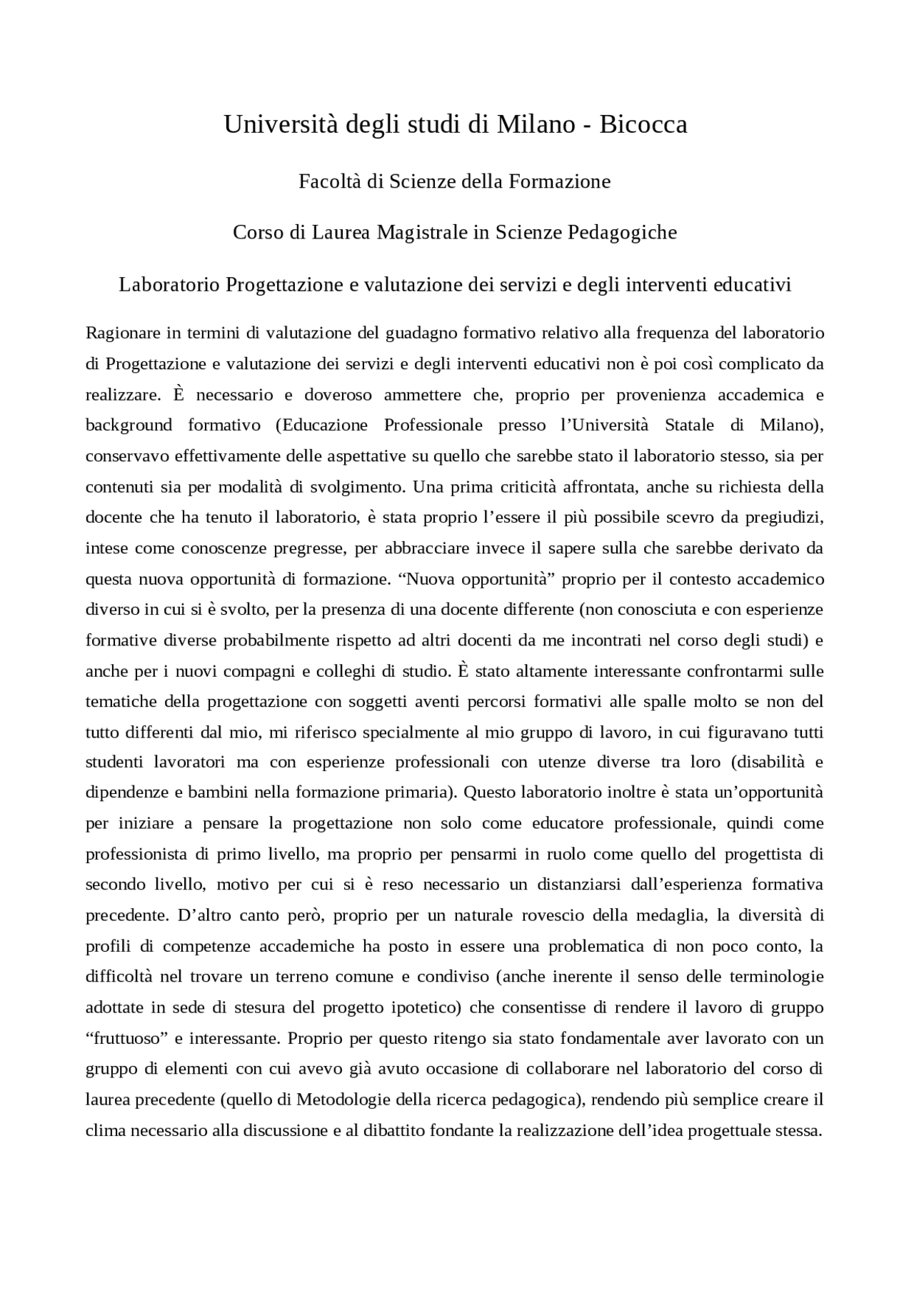 Elaborato Lab Progettazione E Valutazione Interventi E Servizi