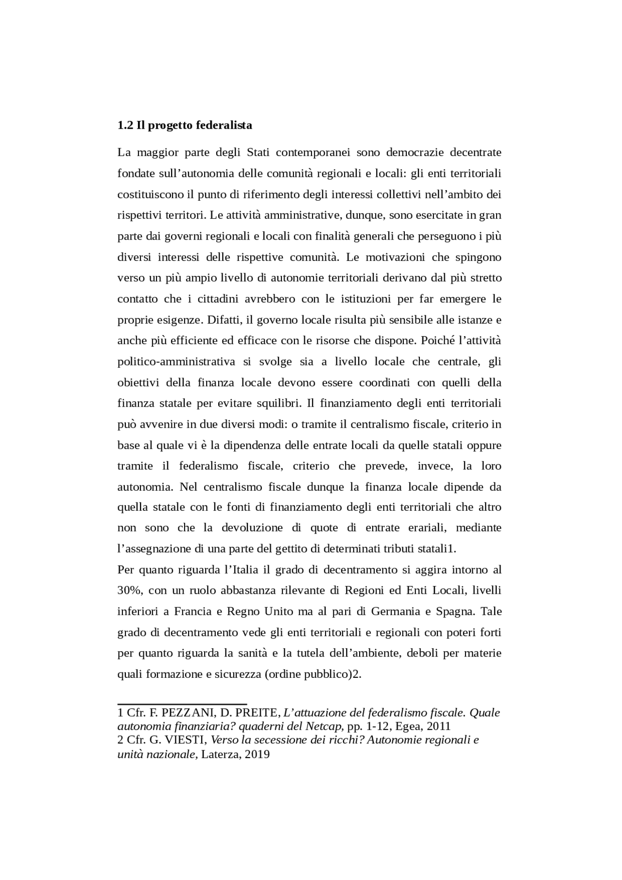 Il progetto federalista in italia - Docsity