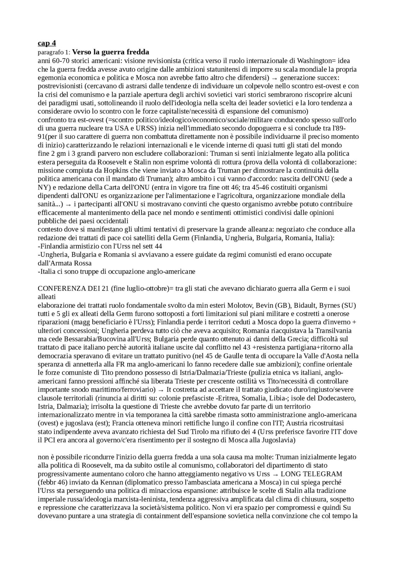 Riassunto Quarto Capitolo Storia Delle Relazioni Internazionali