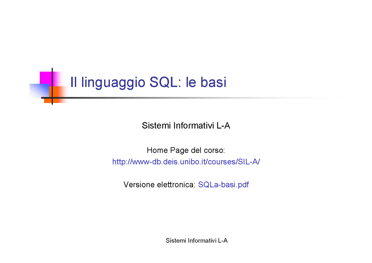 Imparare le basi linguaggio SQL - Docsity