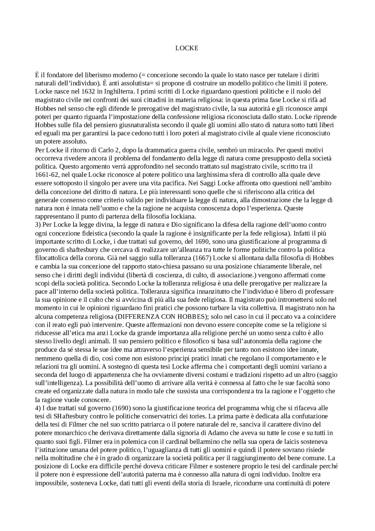 Riassunto Su John Locke Docsity