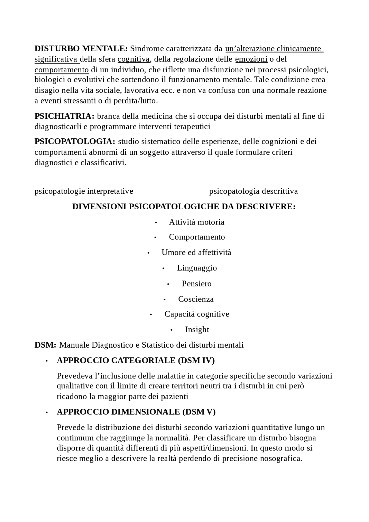 Riassunto Psicopatologia Prof Gambi Docsity