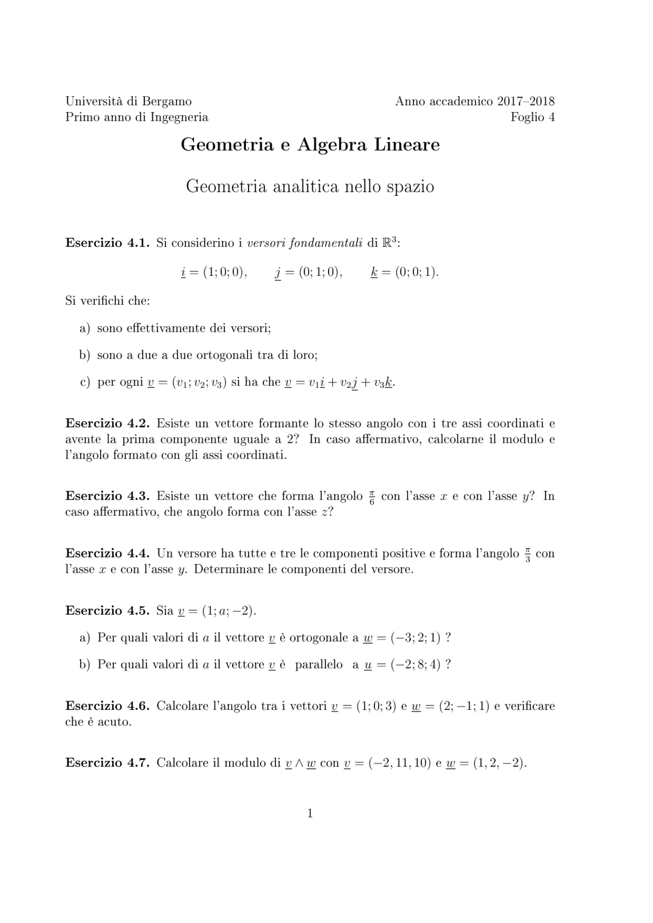 Geometria Ed Algebra Lineare Esercizi Di Geometria Lineare Docsity