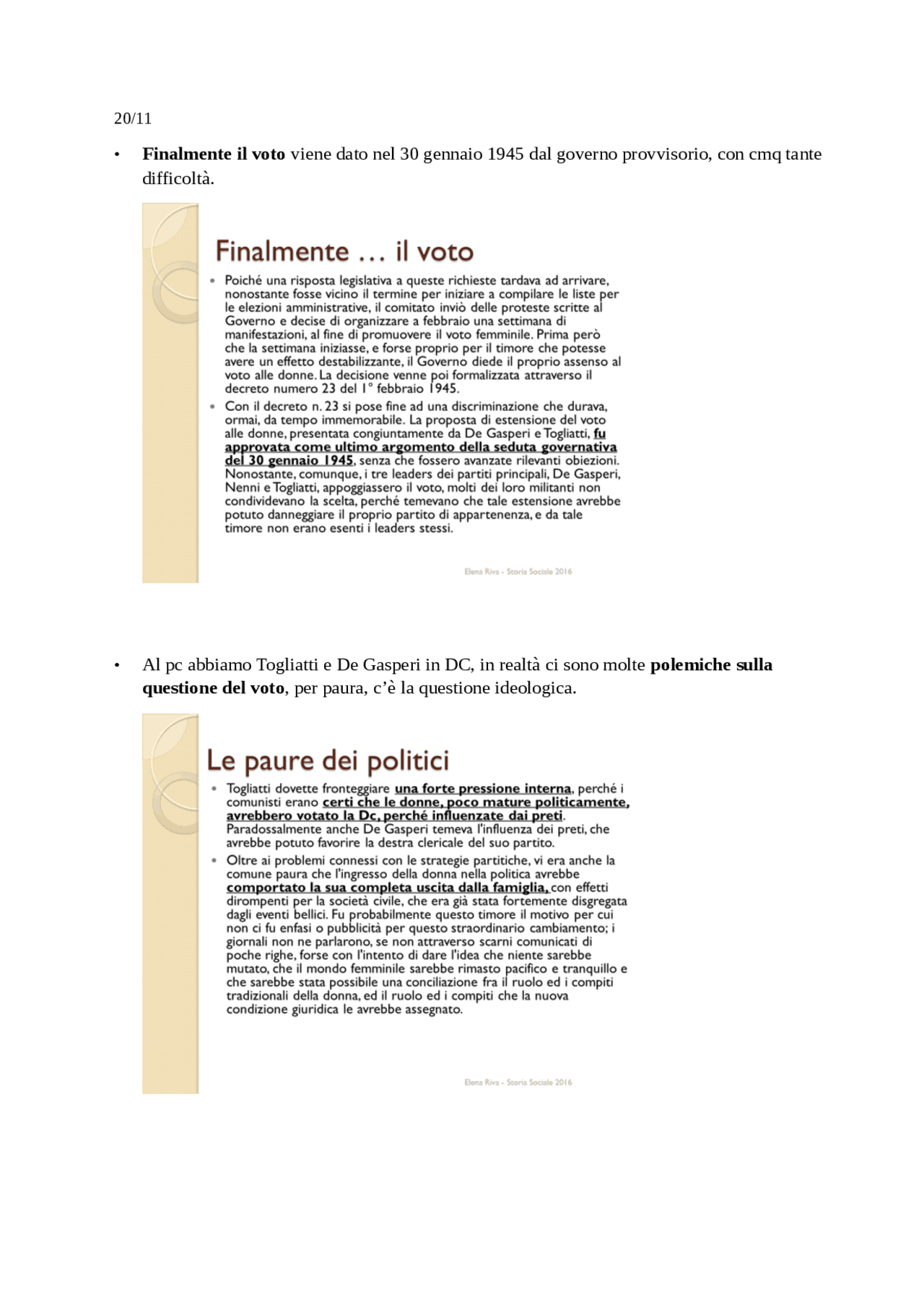 La conquista del voto per le donne in Italia + le Costituenti - Docsity