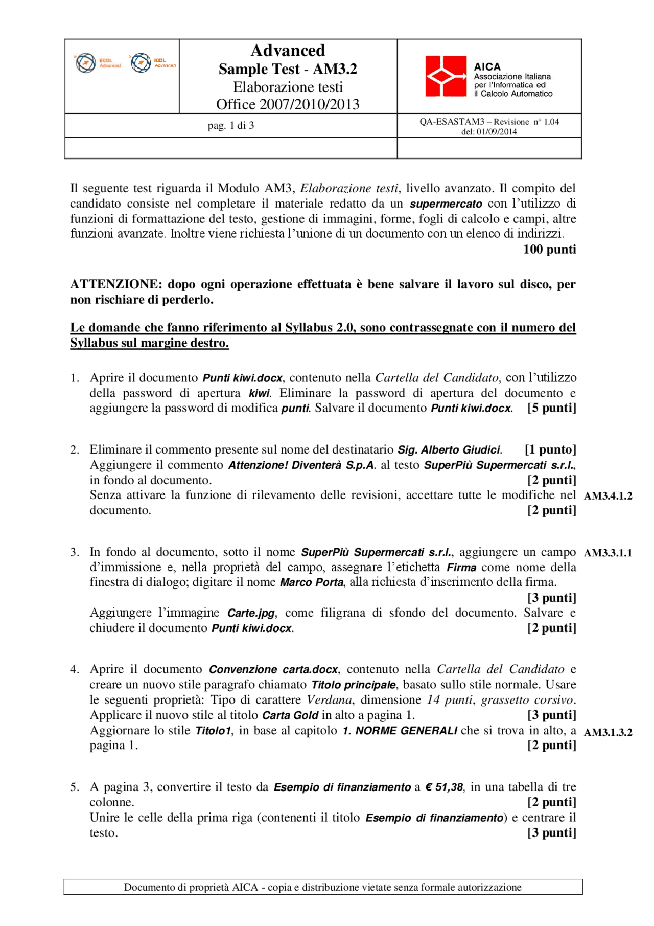 Ecdl Advanced Word Parte Due Nova Edizione Docsity