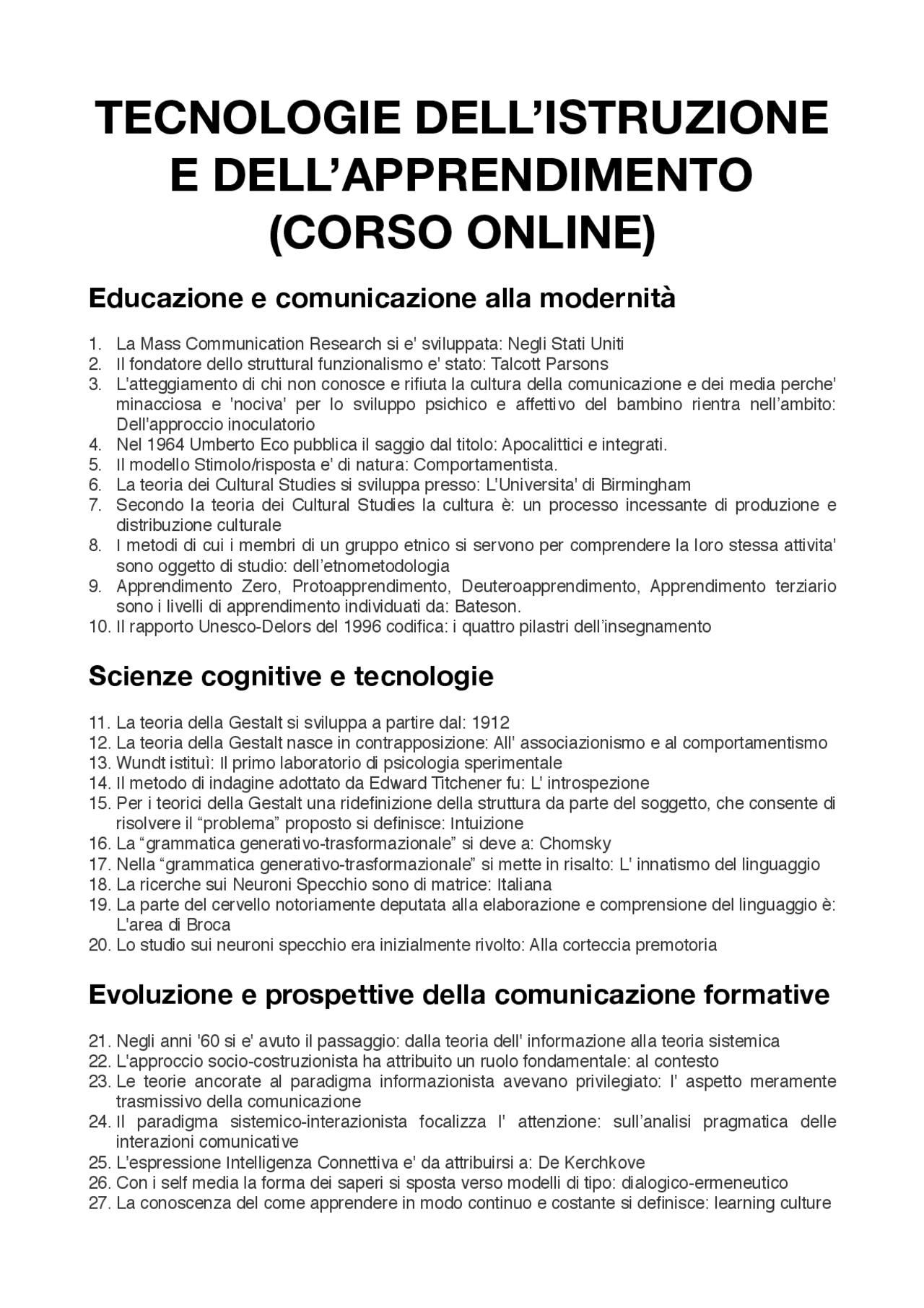 Tecnologie Dellistruzione E Dellapprendimento 24 Cfu Unipegaso Docsity