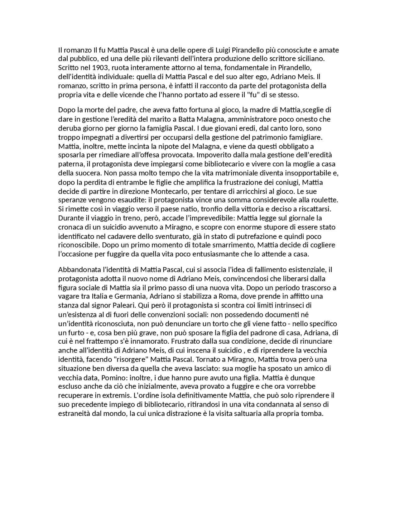 Il Fu Mattia Pascal Trama Appunti Di Italiano Docsity