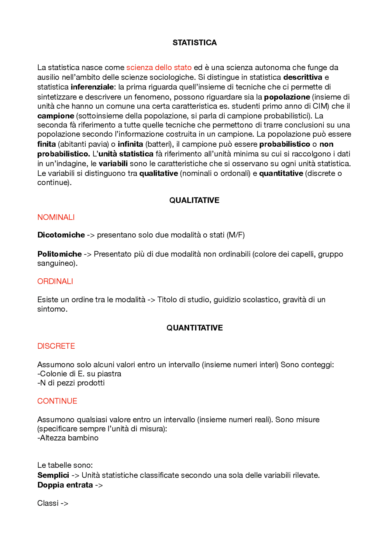 Appunti Statistica Cim Docsity