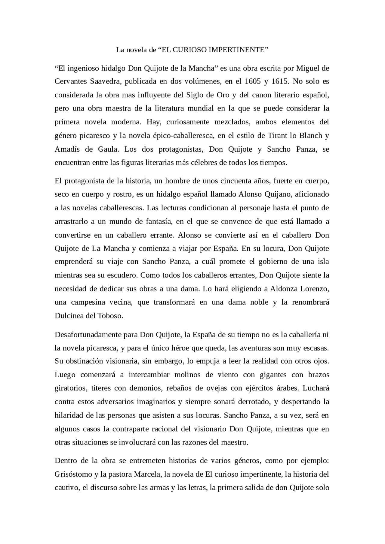 El "Curioso Impertinente" - Docsity