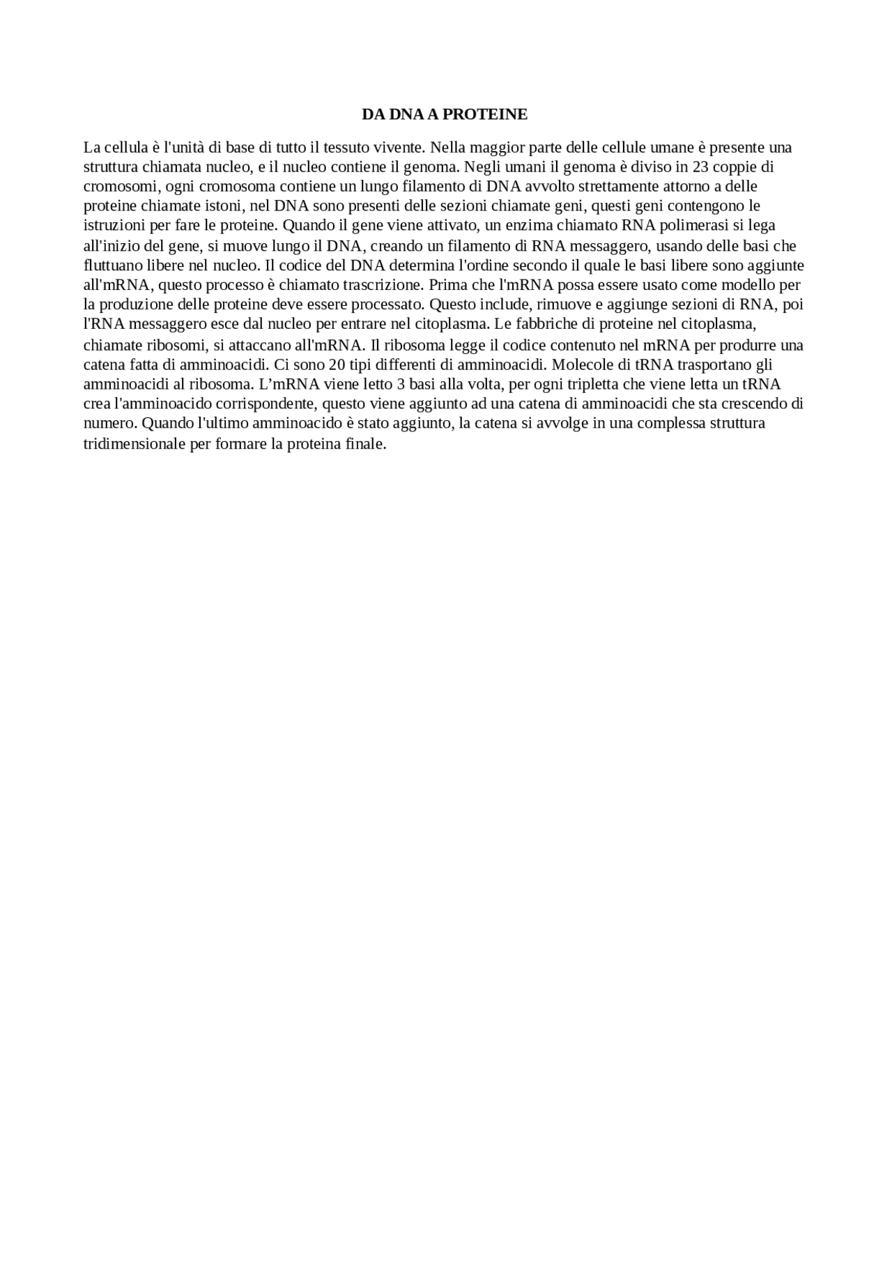 Da Dna A Proteine Riassunto Docsity