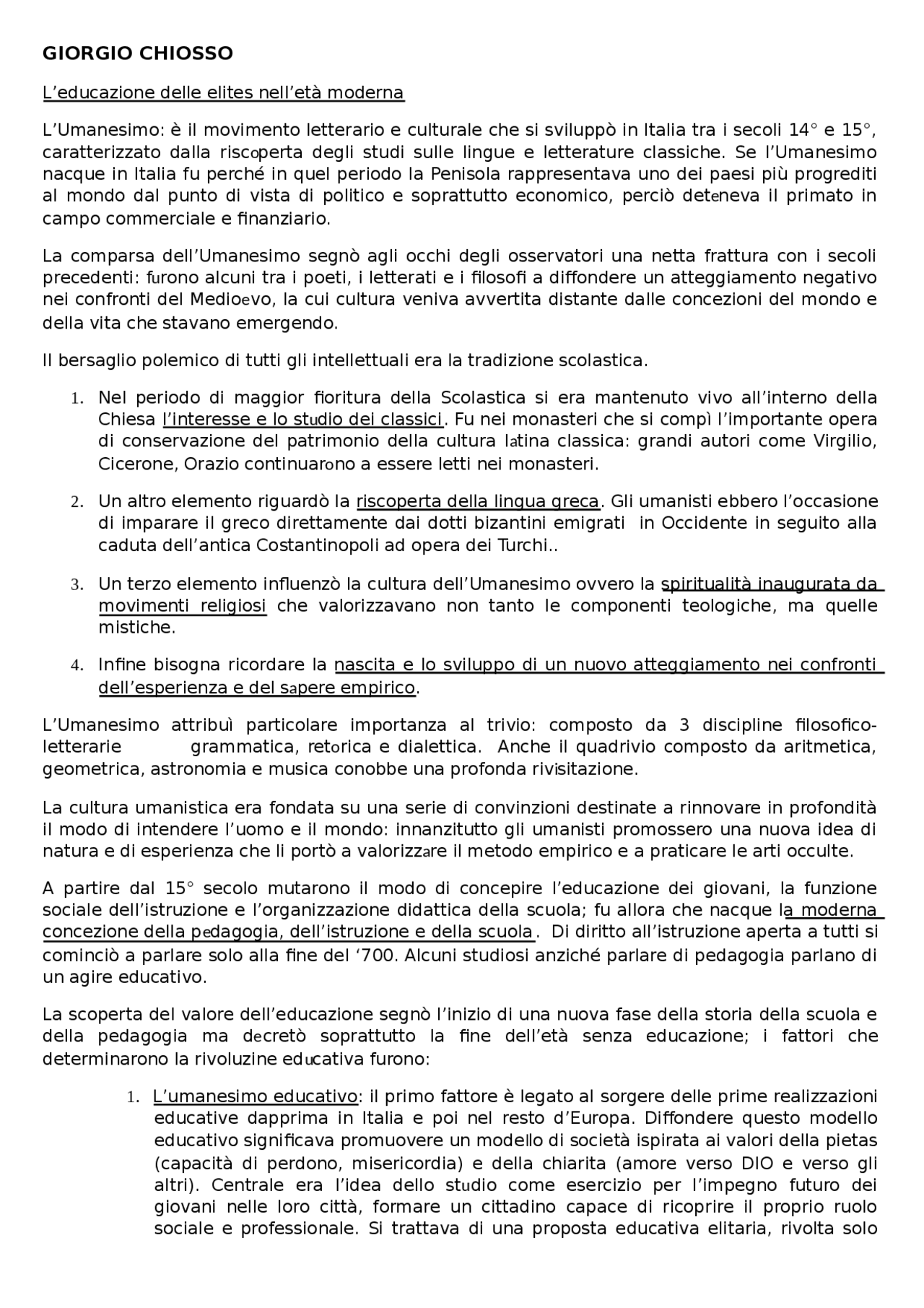 Riassunto Del Chiosso Prima Parte Docsity