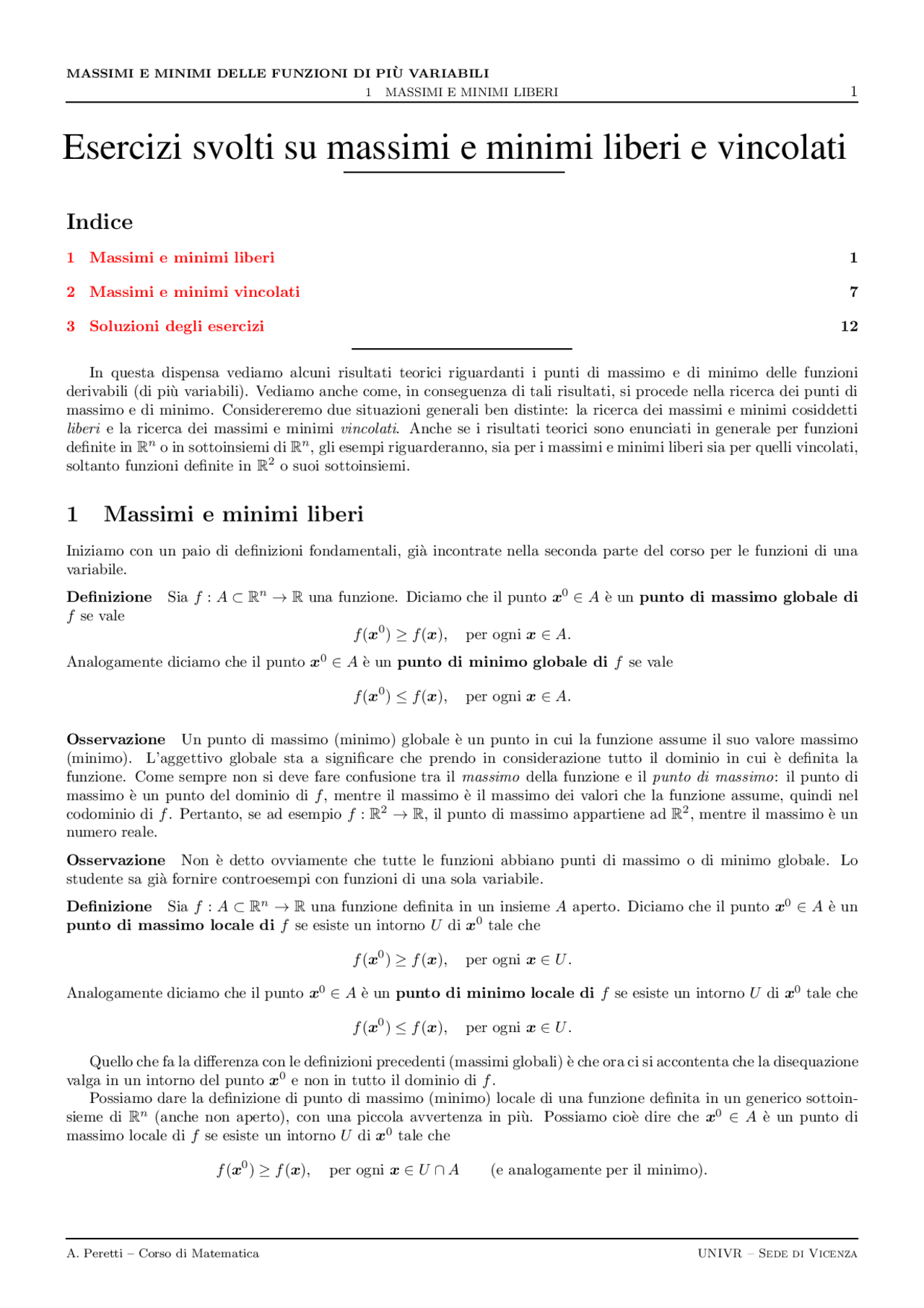 Esercizi Svolti Su Massimi E Minimi Liberi E Vincolati Docsity