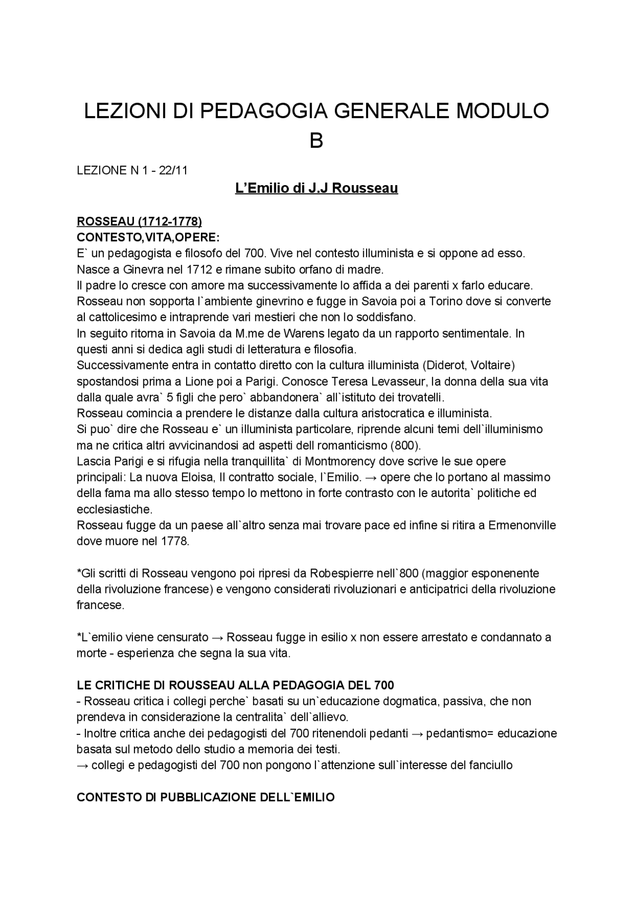 Appunti Relativi Al Modulo B Di Pedagogia Generale Docsity